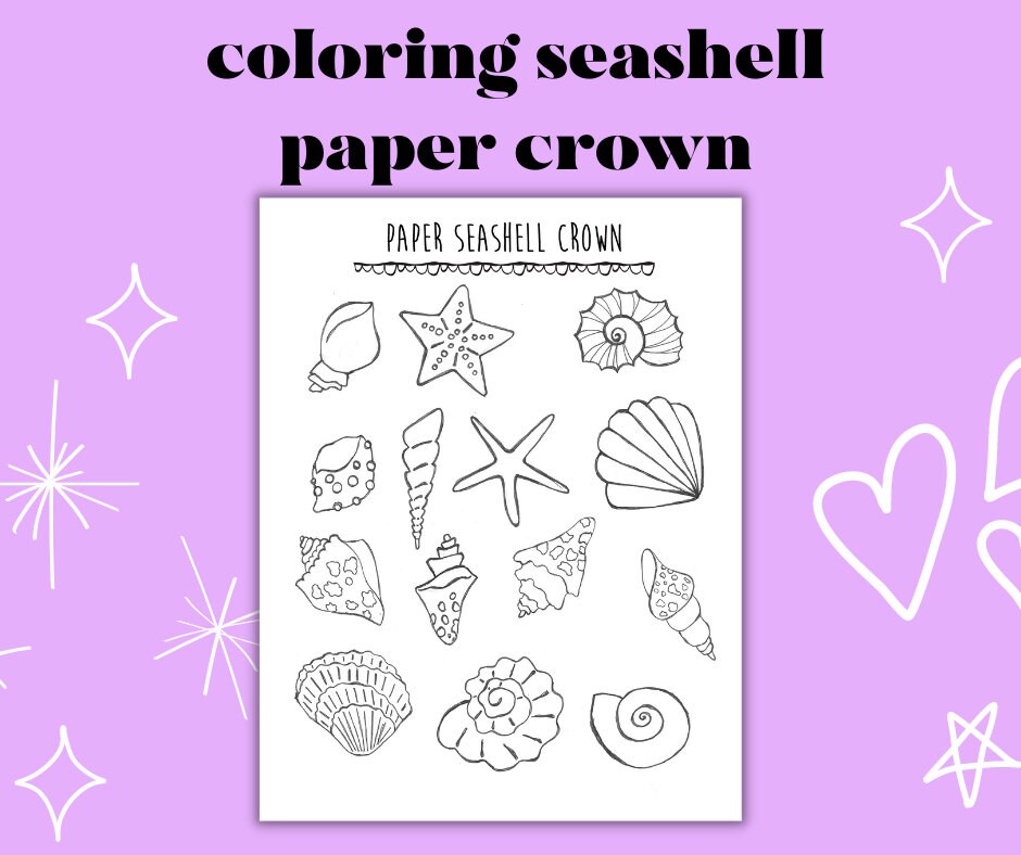 Paper Seashell Crown Craft, Mermaid Birthday Party Craft, Kids Coloring ...