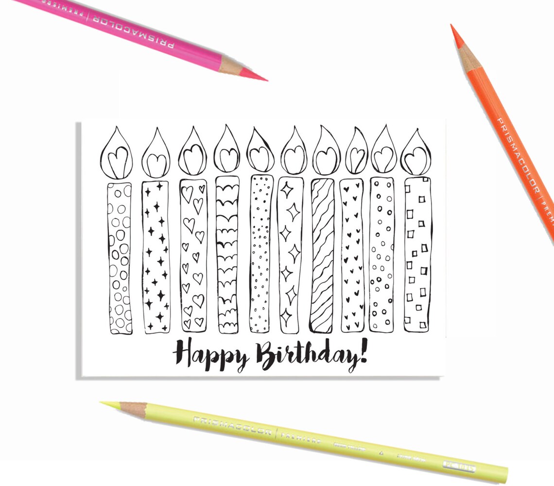 Printable Happy Birthday Coloring Greeting Card, Birthday Greeting Card ...