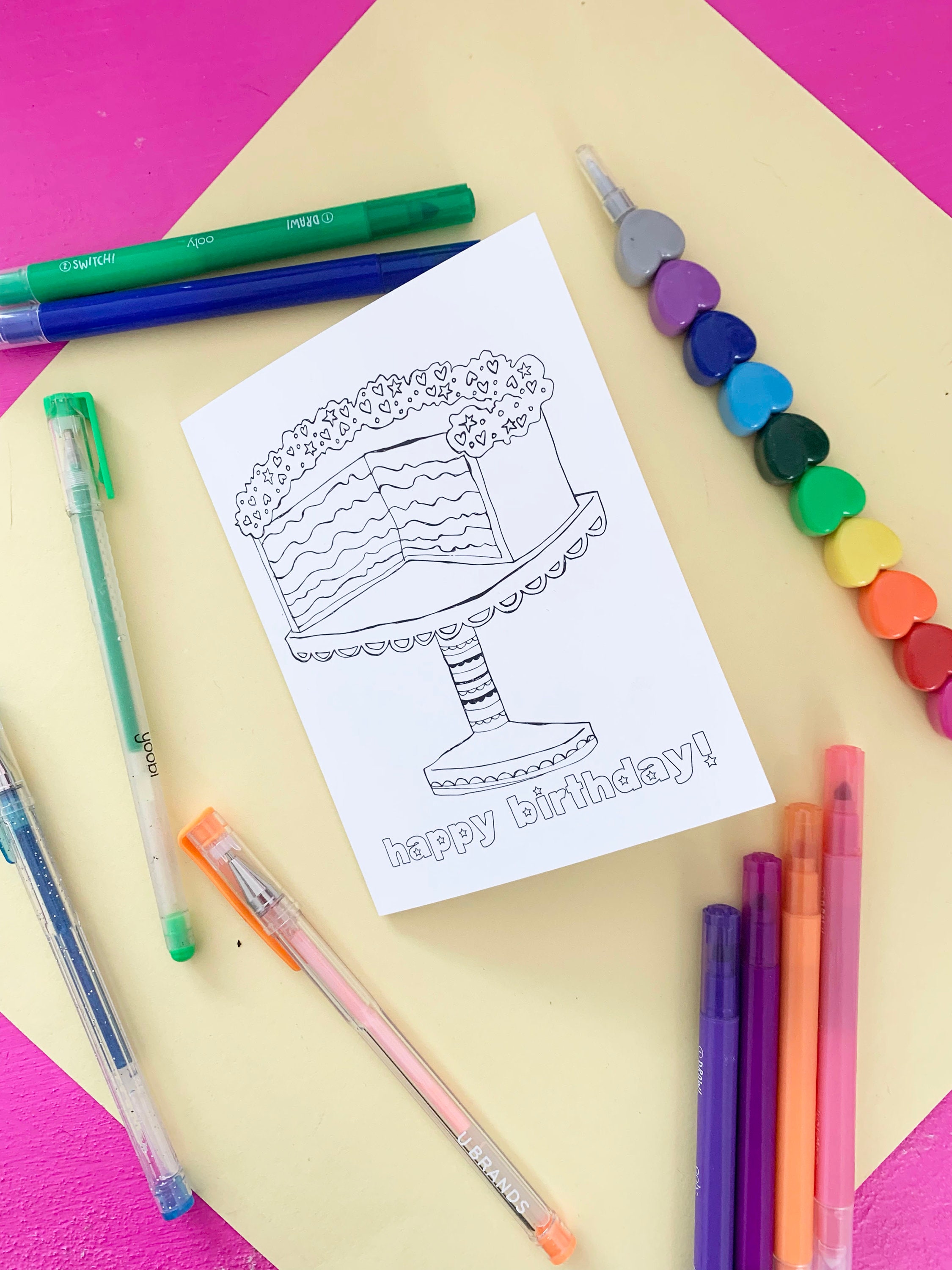 Happy Birthday Cake Coloring Birthday Card Printable | Kids Coloring ...