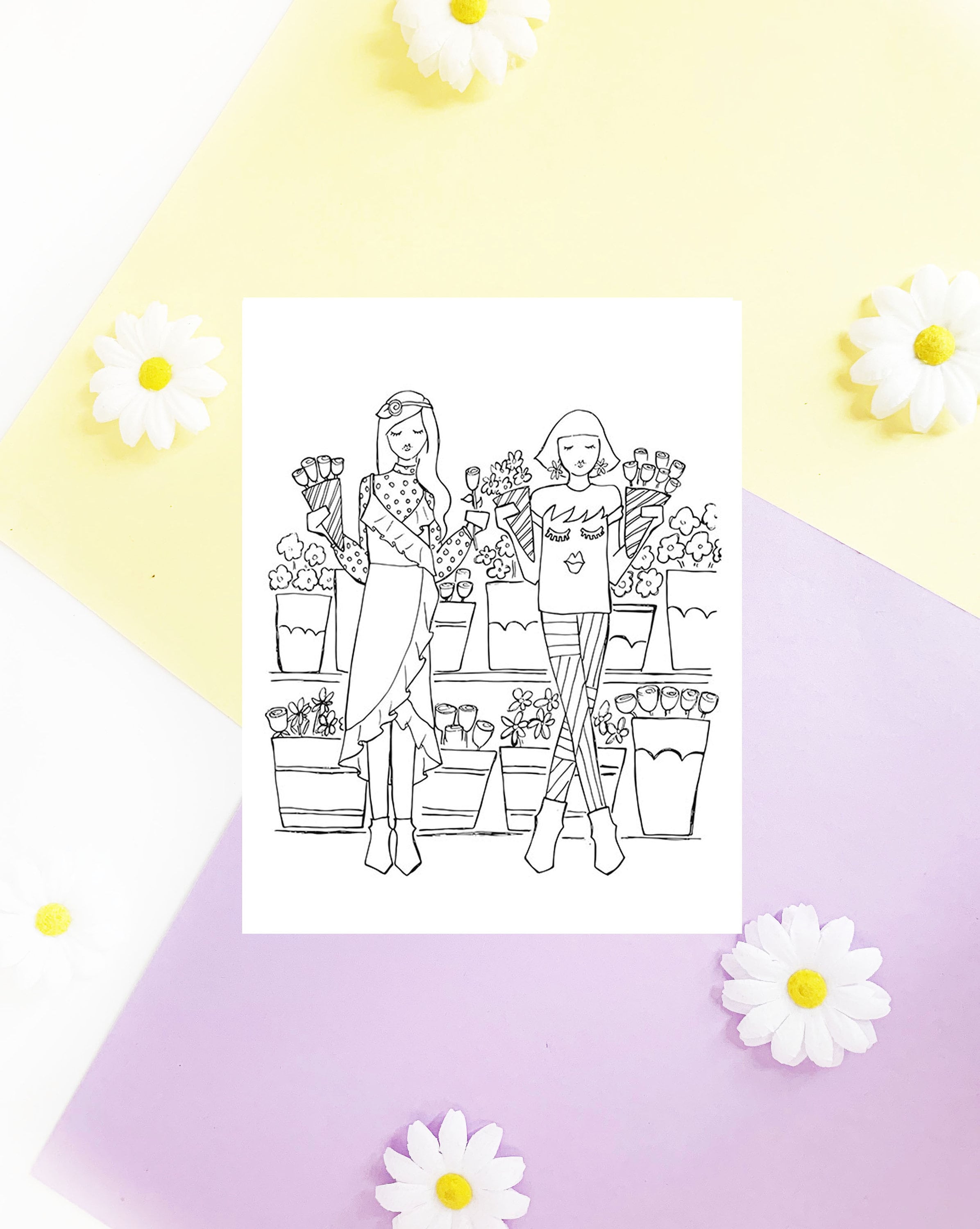 Printable Friendship DIY Coloring Card, Flower Stand Coloring Card ...