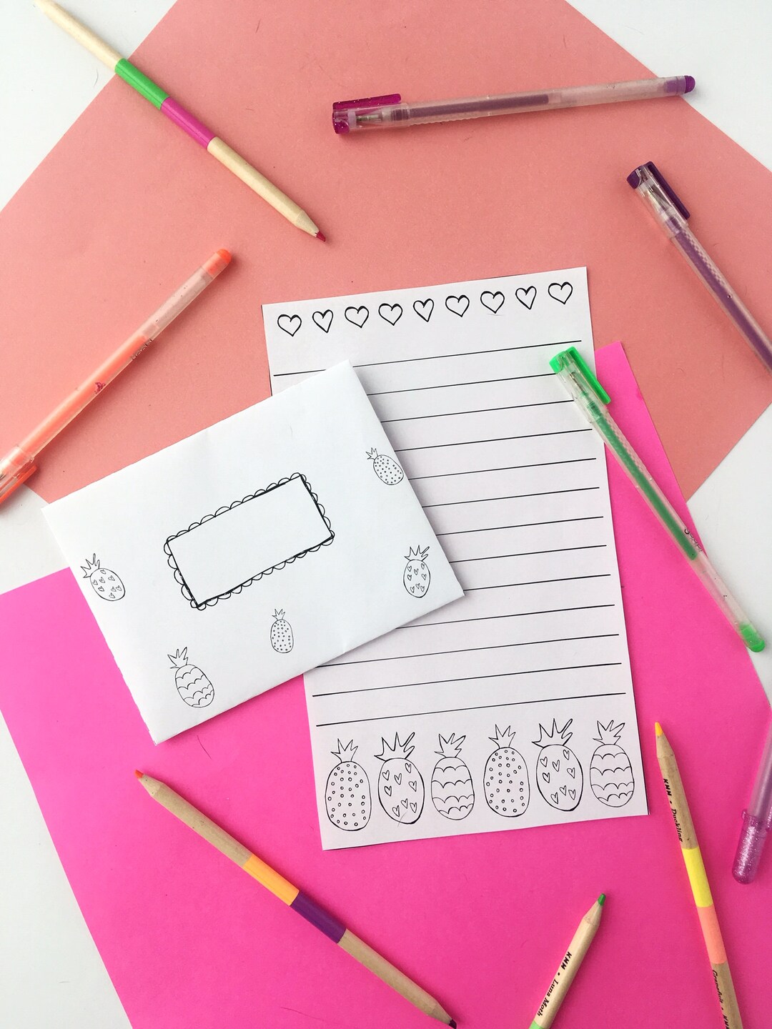 Printable "pineapple" Pen Pal Coloring Letter + Envelope, Line Art ...