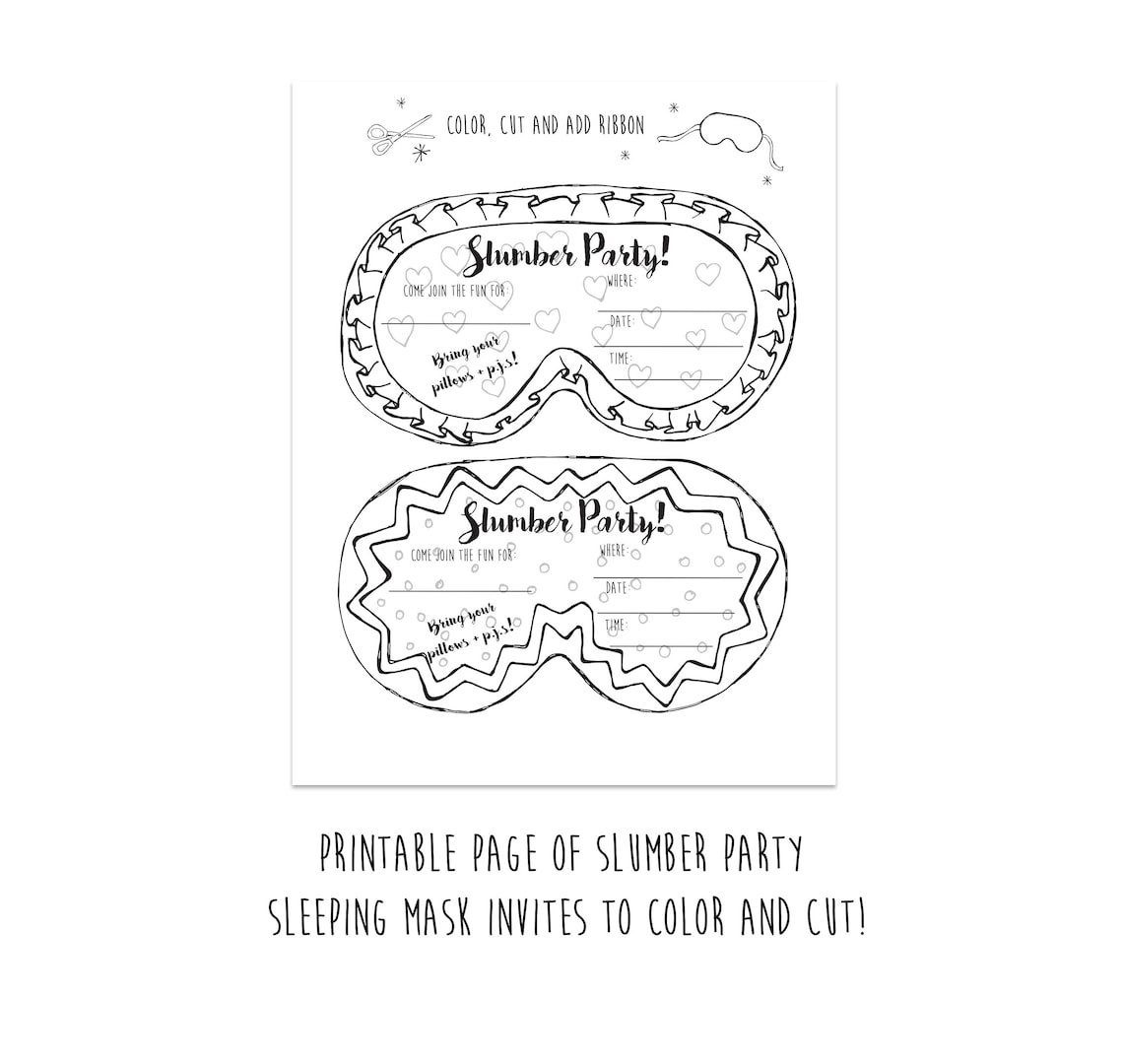 Slumber Party Invitations, Diy Coloring Printable, Sleeping Mask ...