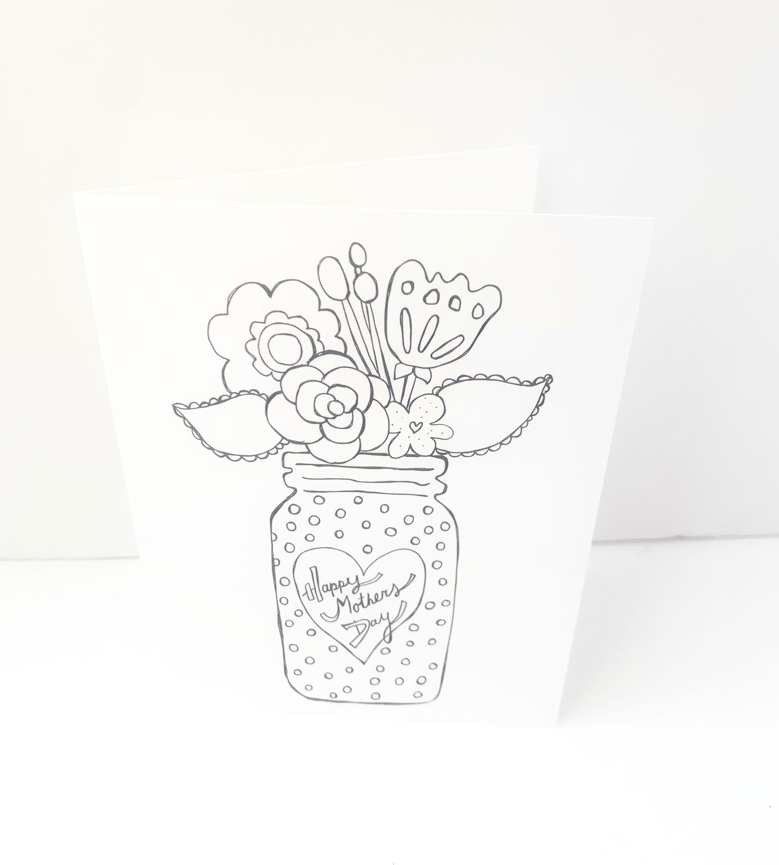 Mother's Day Coloring Card "mason Jar Flowers", Kids Coloring Card ...
