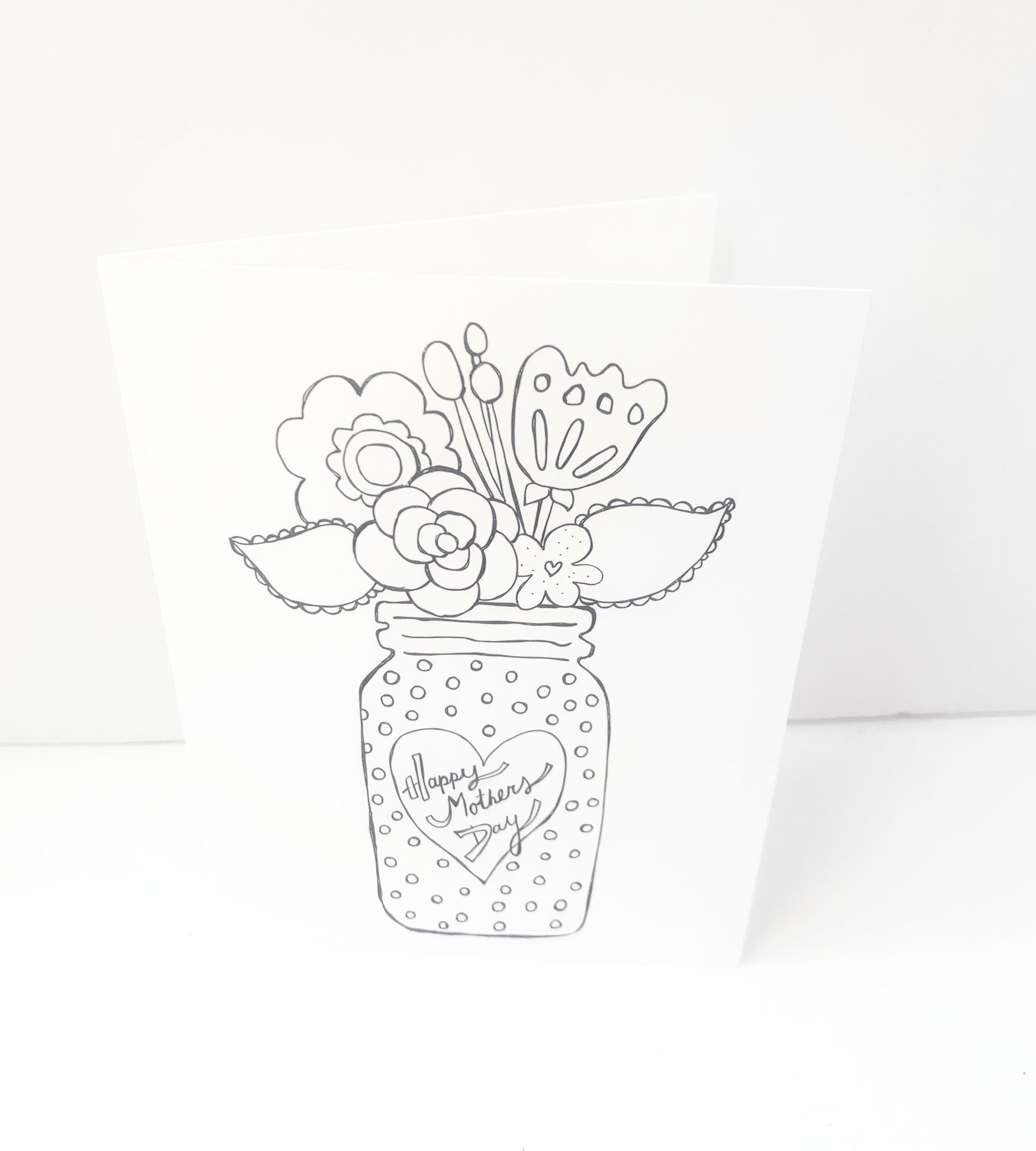 Mother's Day Coloring Card "mason Jar Flowers", Kids Coloring Card ...