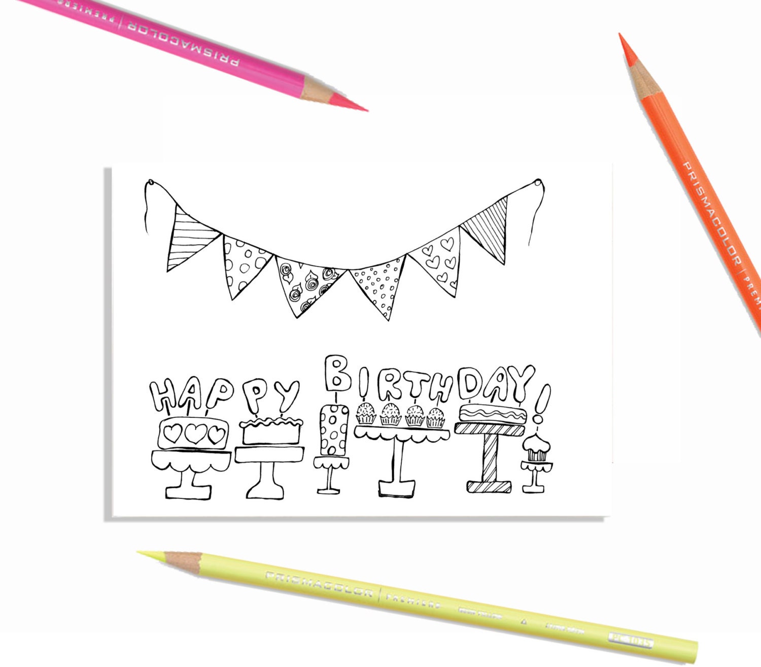 Printable Happy Birthday Coloring Card Kids Coloring Page - Etsy