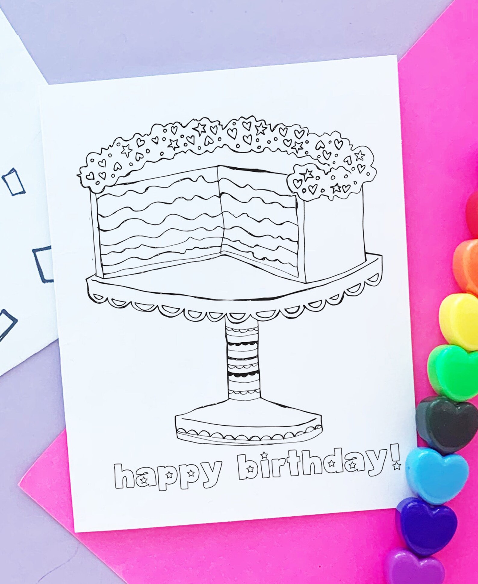 Happy Birthday Cake Coloring Birthday Card Printable Kids Coloring Card ...