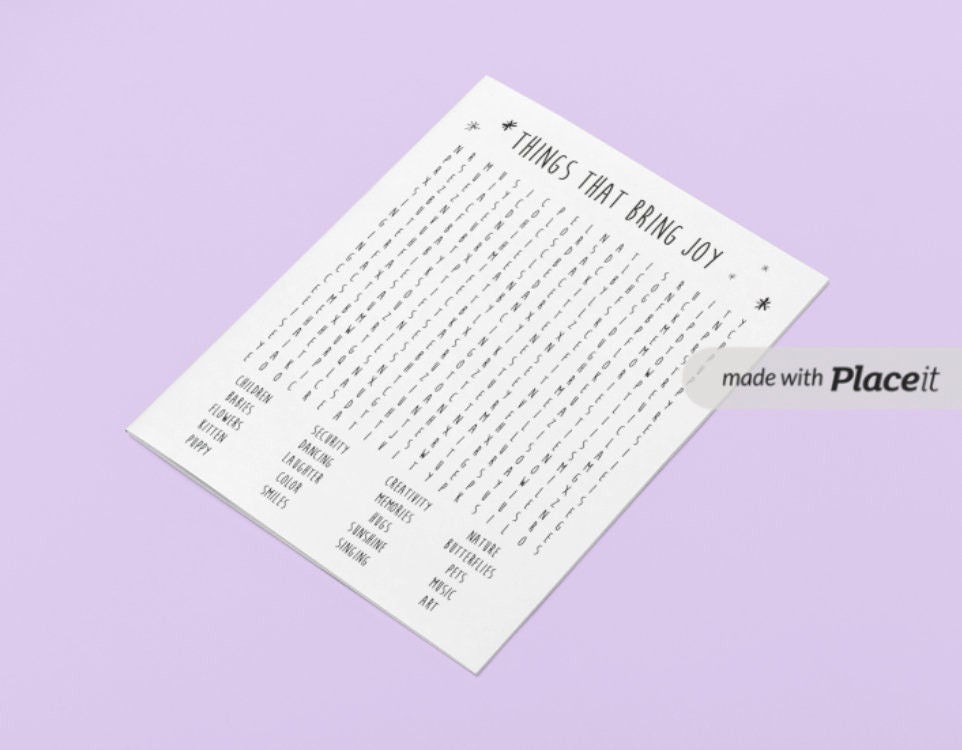Things That Bring Joy Word Search | Kids Activity Page | Joy Activity ...