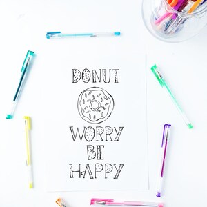 Coloring Page "donut Worry Be Happy", Printable, Kids Coloring Page ...