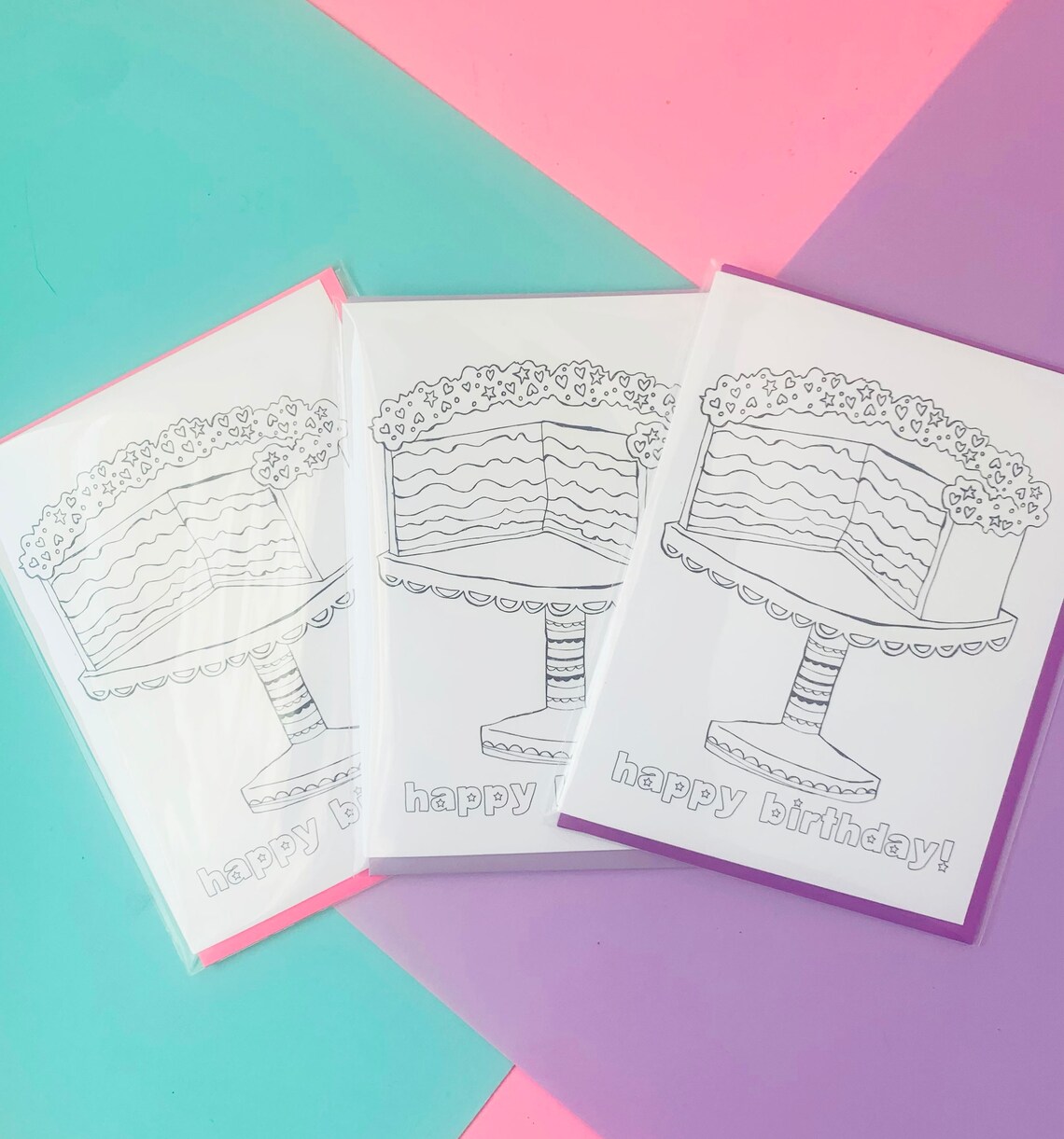 Happy Birthday Cake Coloring Birthday Card Printable Kids Coloring Card ...