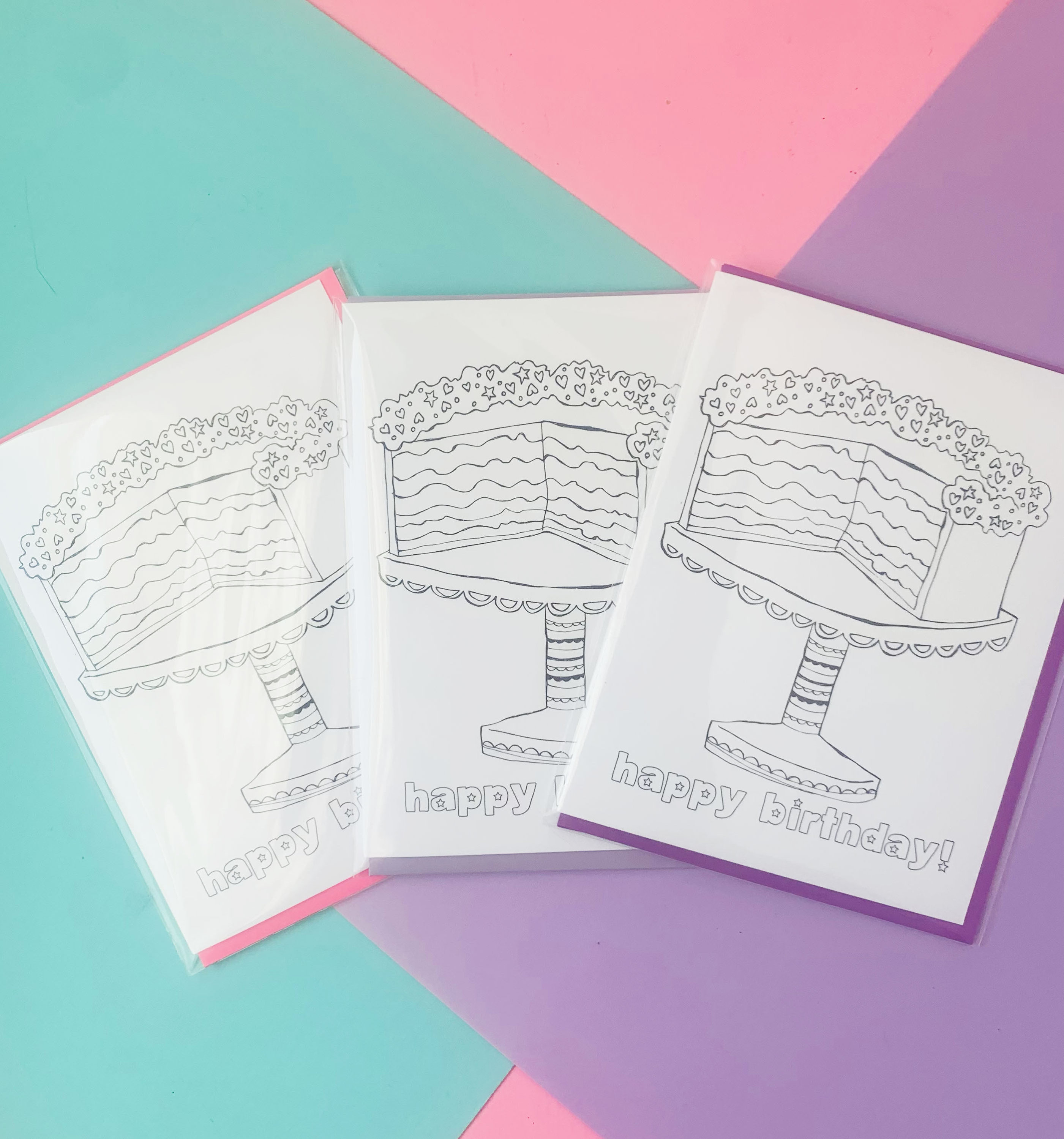 Happy Birthday Cake Coloring Birthday Card Printable | Kids Coloring ...