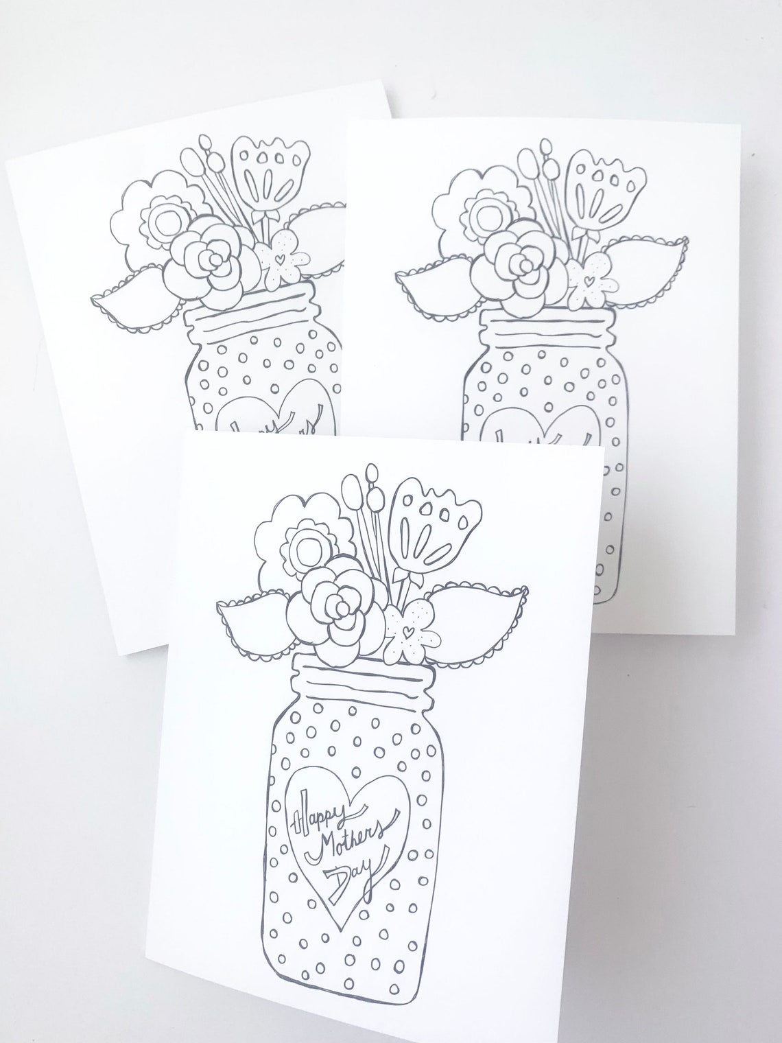 Mother's Day Coloring Card "mason Jar Flowers", Kids Coloring Card ...