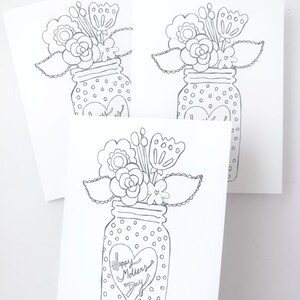 Mother's Day Coloring Card "mason Jar Flowers", Kids Coloring Card ...