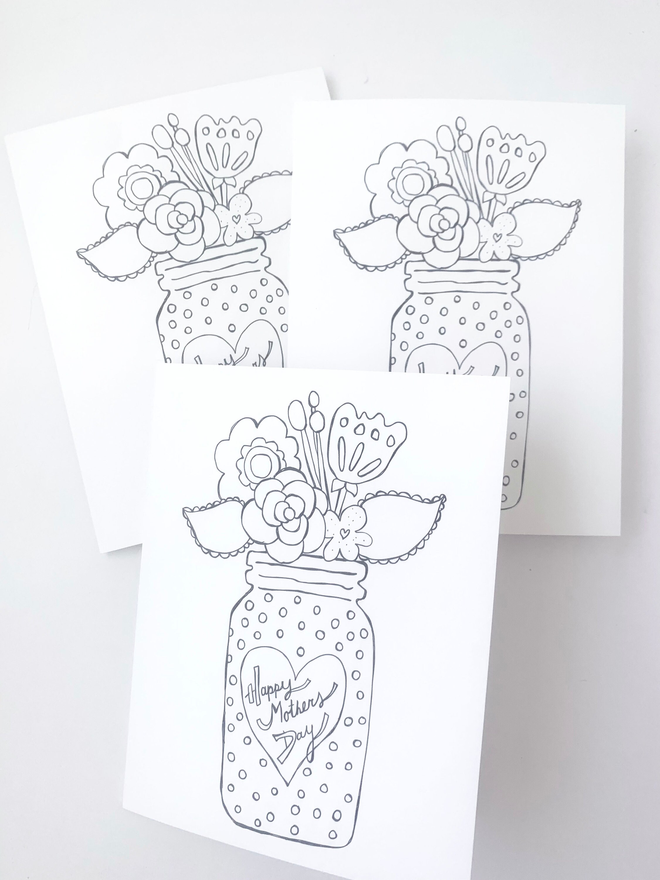 Mother's Day Coloring Card "mason Jar Flowers", Kids Coloring Card ...