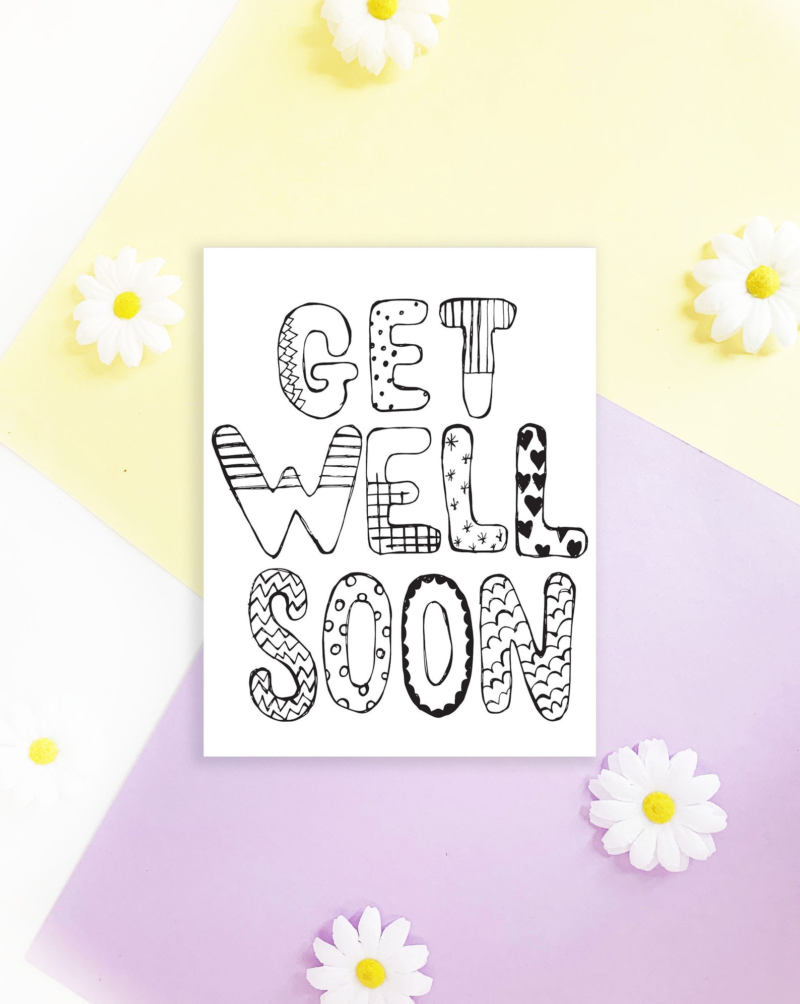 Printable Greeting Card "get Well Soon", Kids Coloring Page, Line Art ...