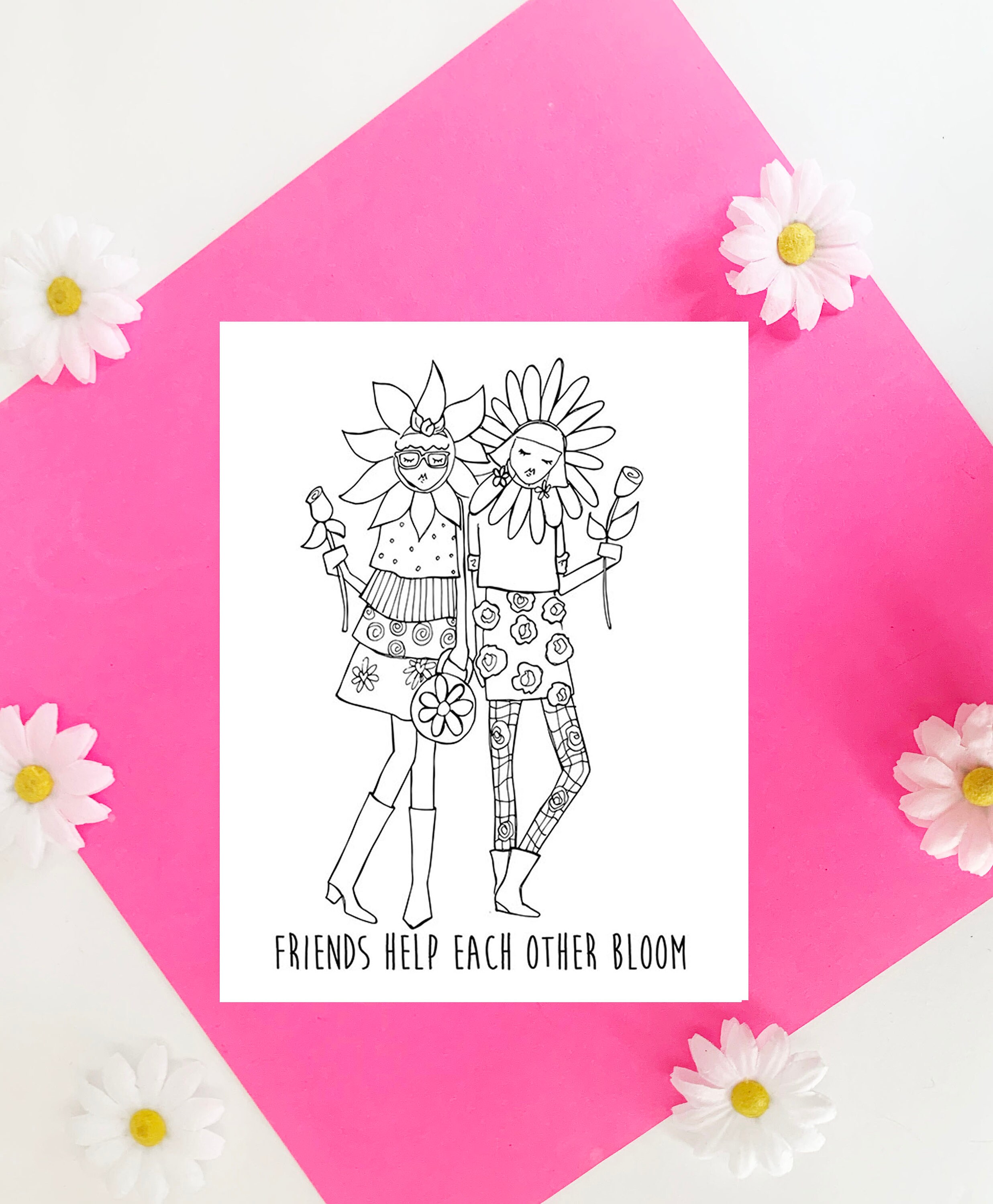 Friends Help Eachother Bloom Coloring Card, Girls, Greeting Card ...