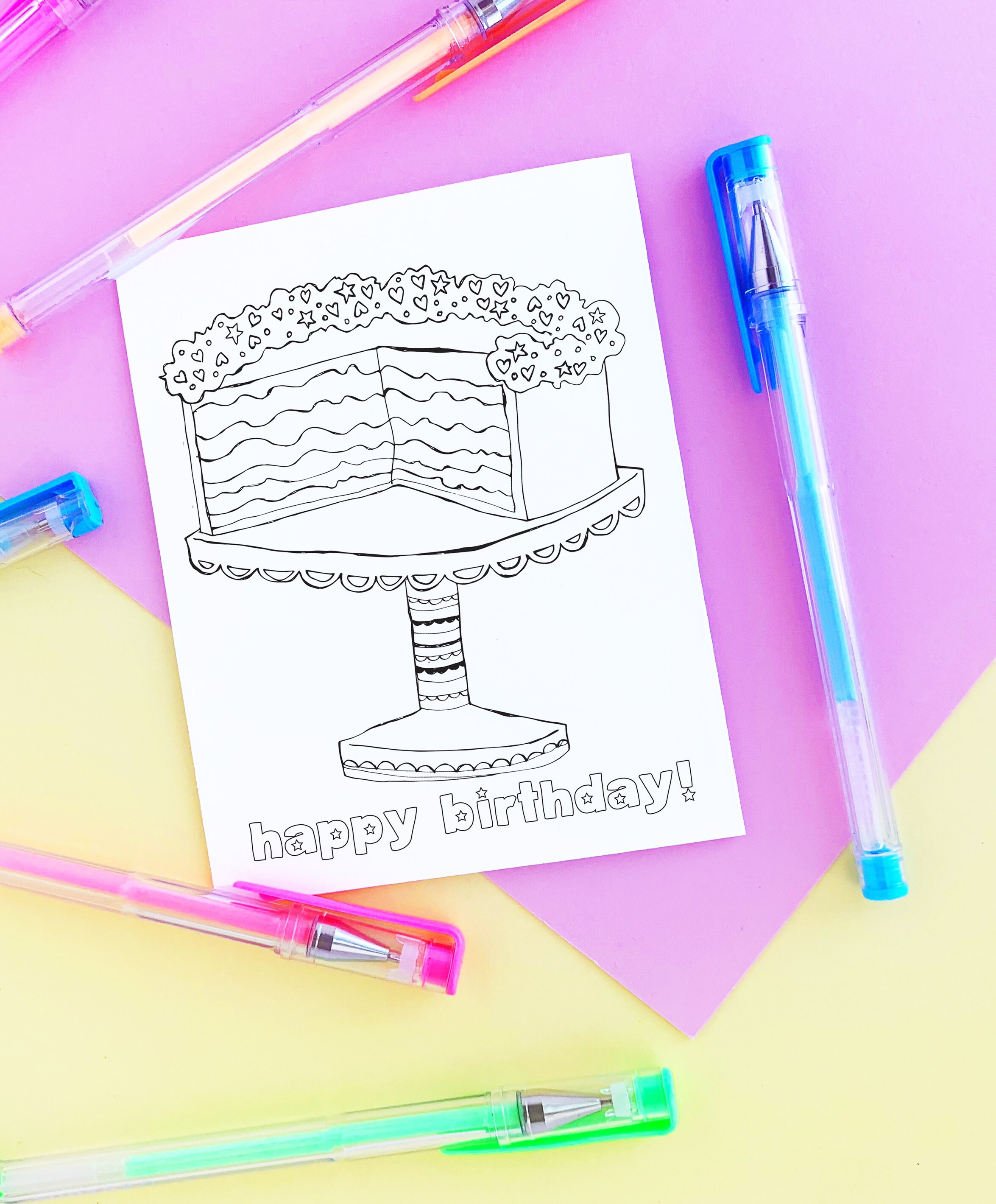 Happy Birthday Cake Coloring Birthday Card Printable | Kids Coloring ...