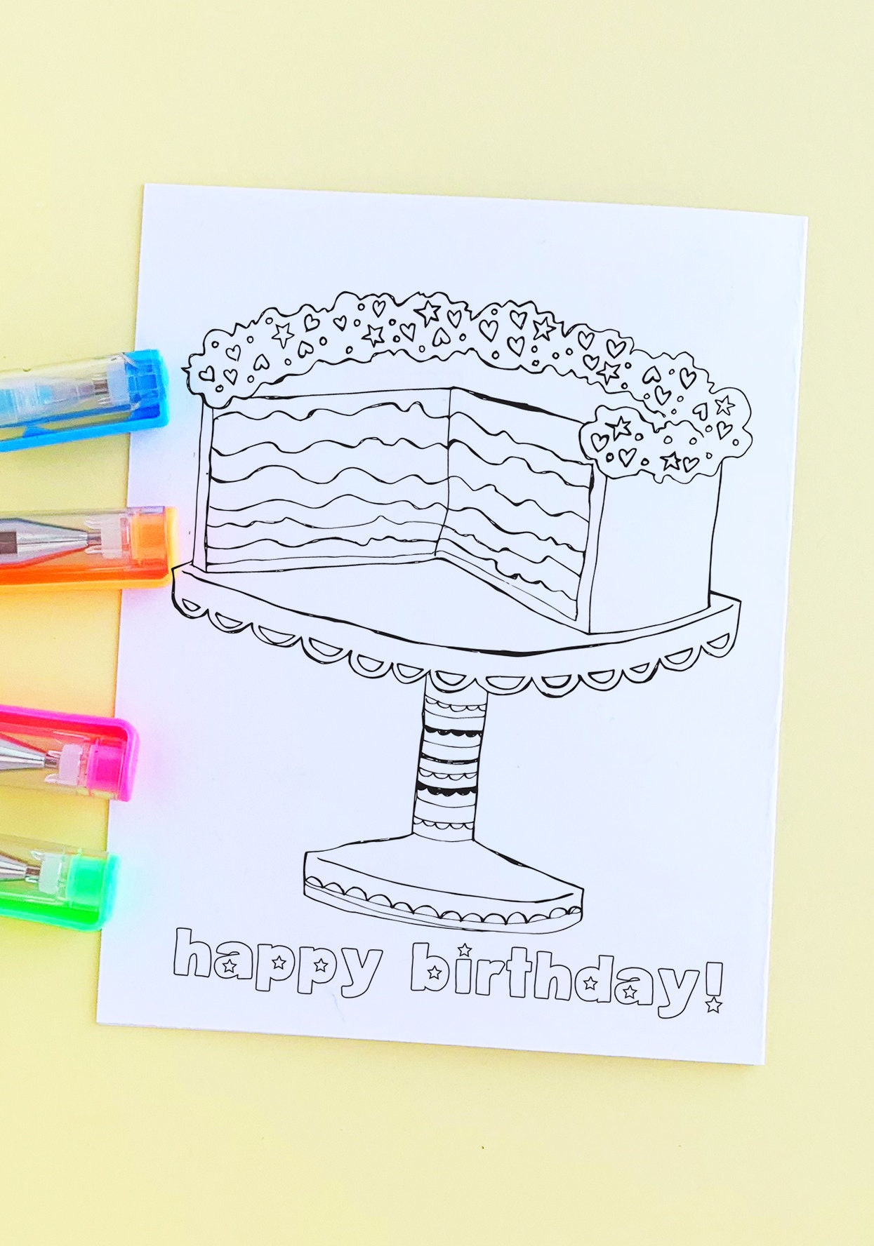 Happy Birthday Cake Coloring Birthday Card Printable Kids Coloring Card ...