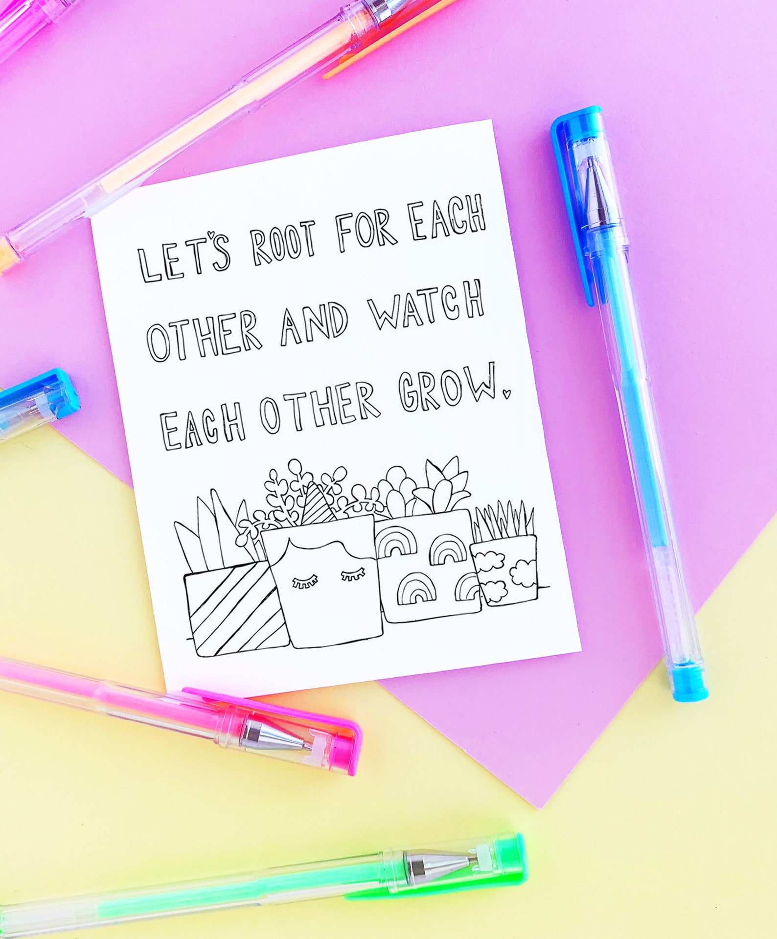 Root for Each Other Coloring Card, Girls, Kids Greeting Card ...