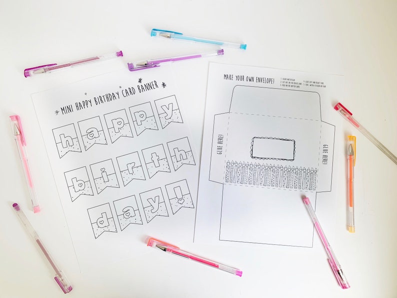 Printable Happy Birthday Banner Card, Kids Coloring Page, Line Art ...