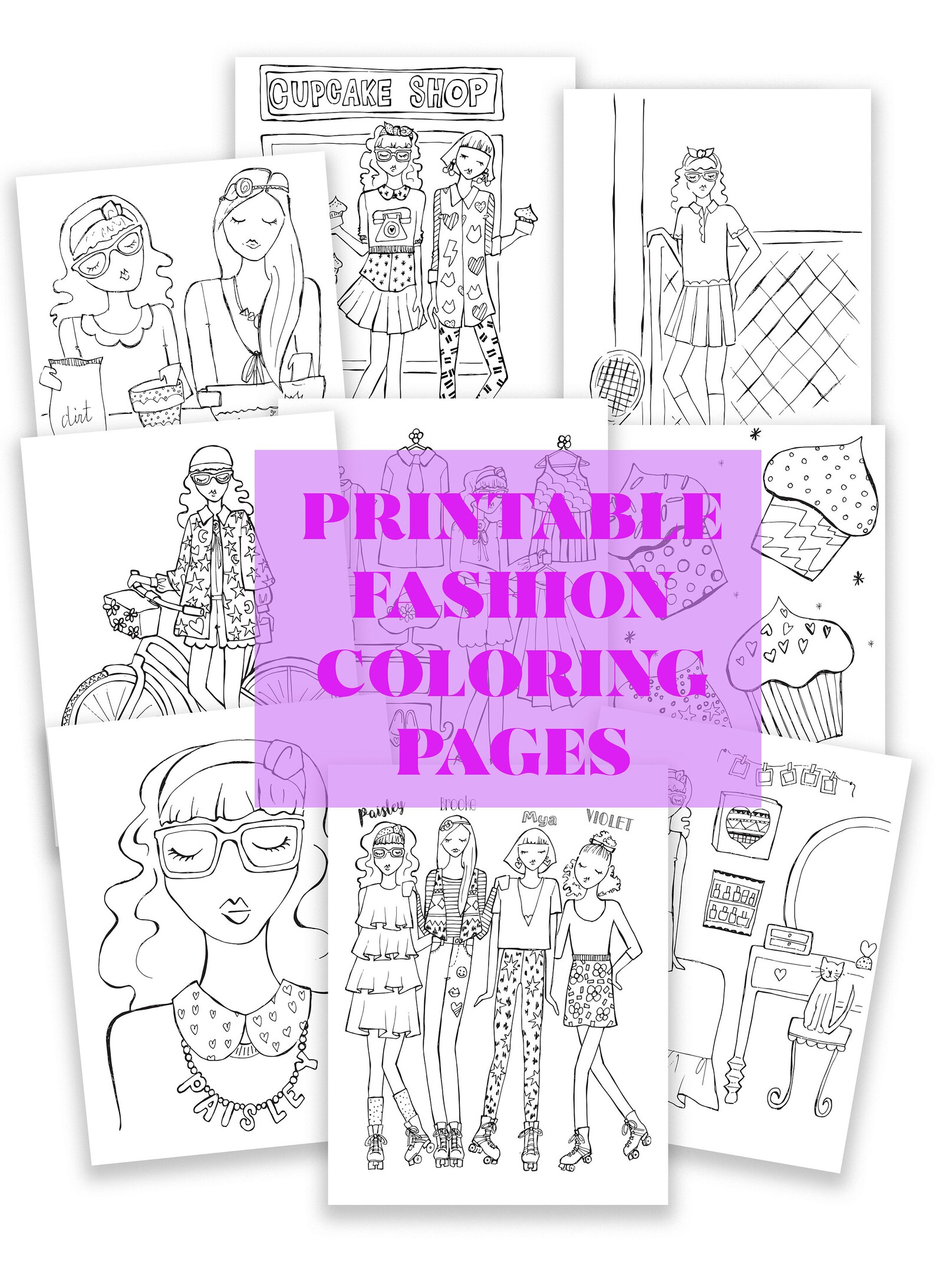 Fashion Coloring Pages, "color Tribe", 10 Printable Pages, Fashion ...