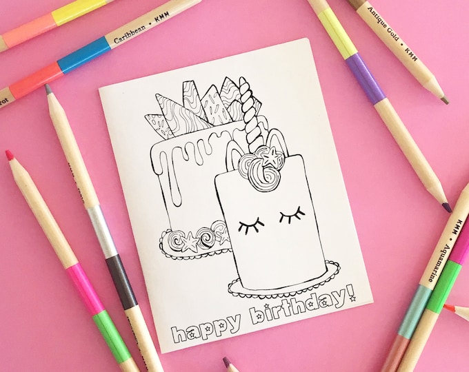 Happy Birthday Unicorn Coloring Card - Printable Digital Download ...