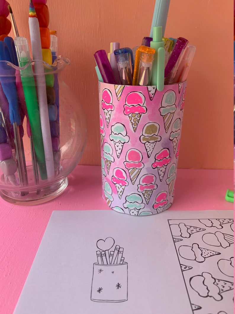 Printable Paper Ice Cream Pencil Holder , Kids Coloring Craft, Coloring ...