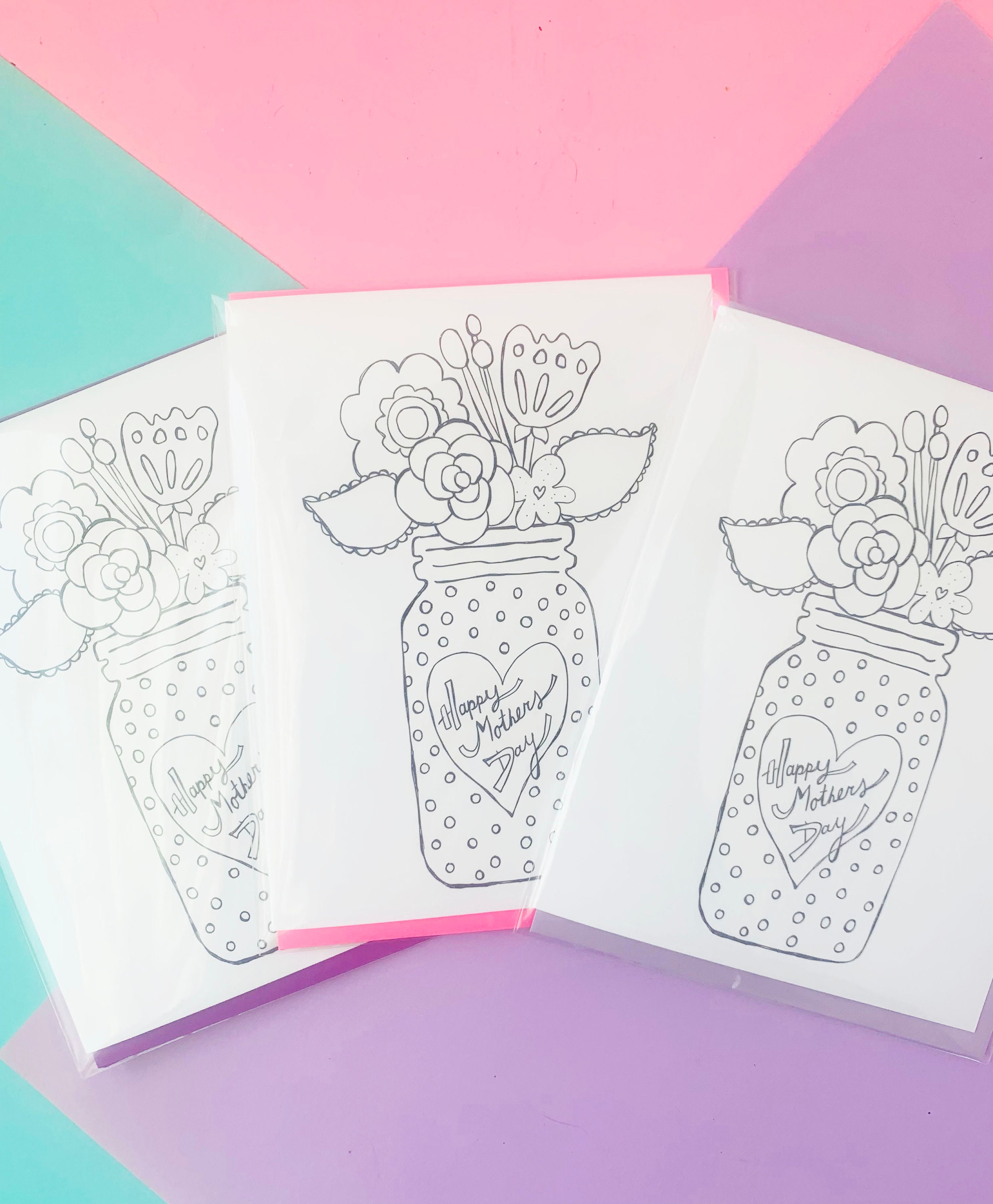 Mother's Day Coloring Card "mason Jar Flowers", Kids Coloring Card ...