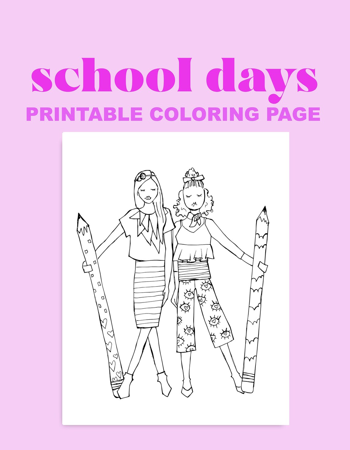 School Days Coloring Page,friendship Coloring Printable, Coloring Page ...
