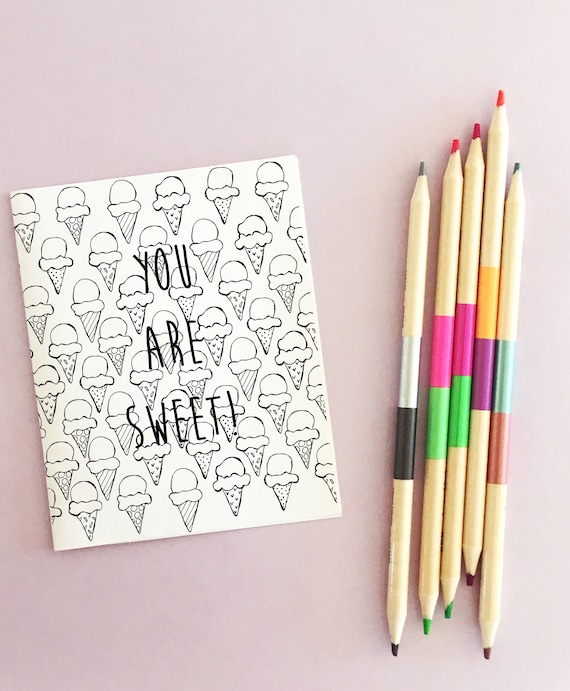 Ice Cream Coloring Card Printable you Are Sweet - Etsy