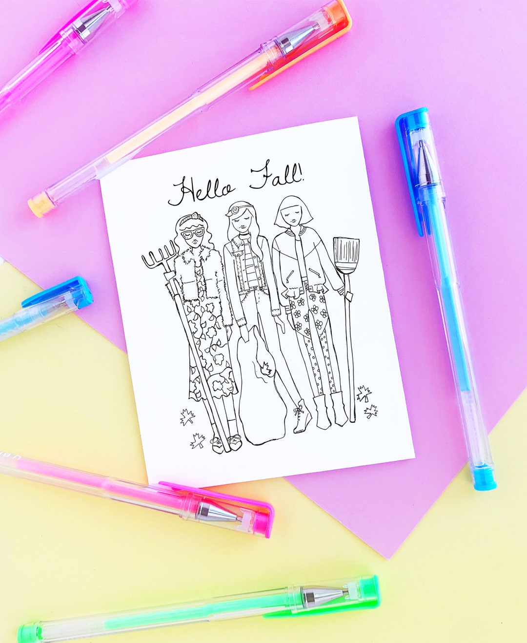 Printable Coloring Greeting Card "hello Fall", Friendship Card,for Kids ...