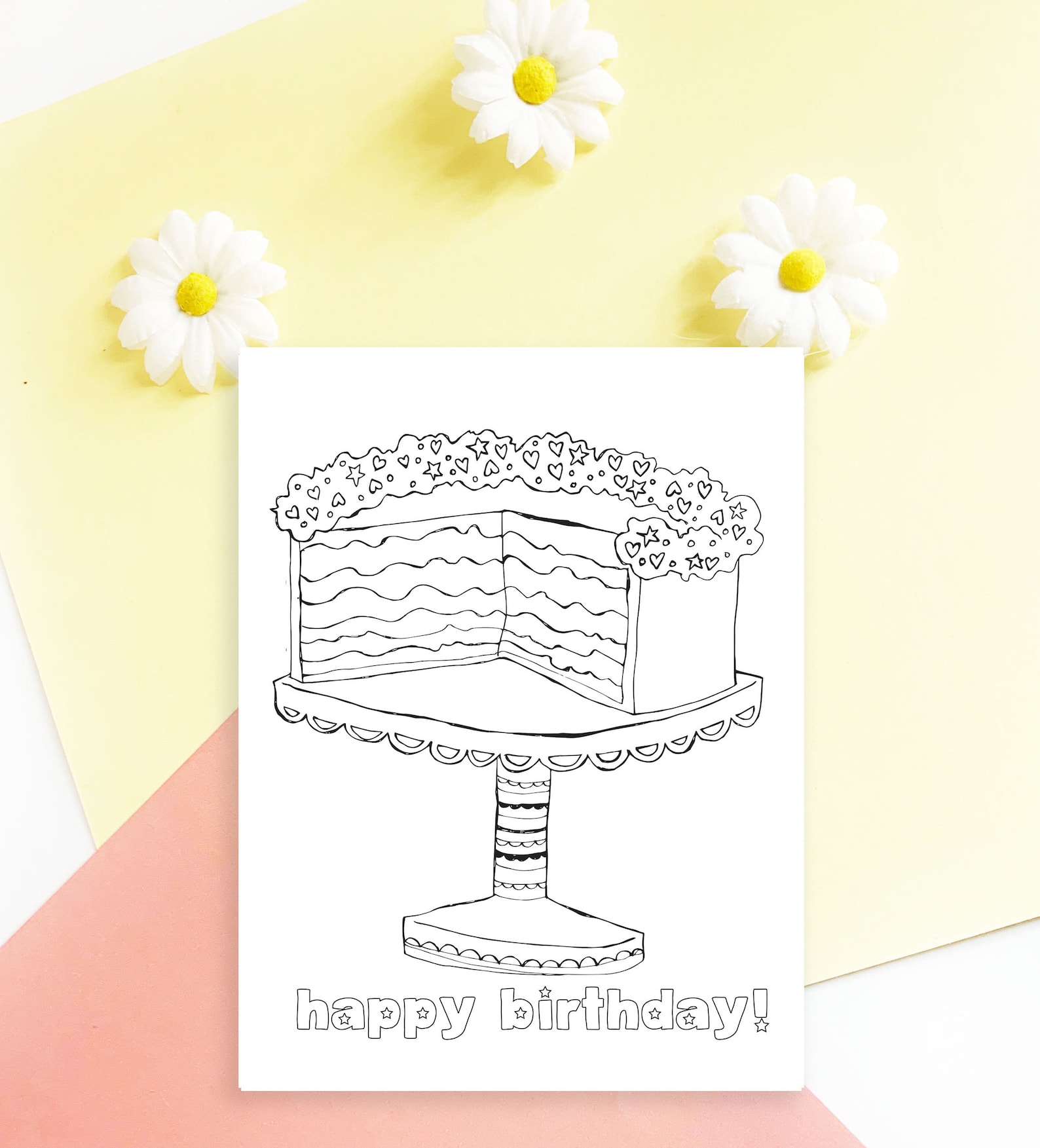 Happy Birthday Cake Coloring Birthday Card Printable | Kids Coloring ...
