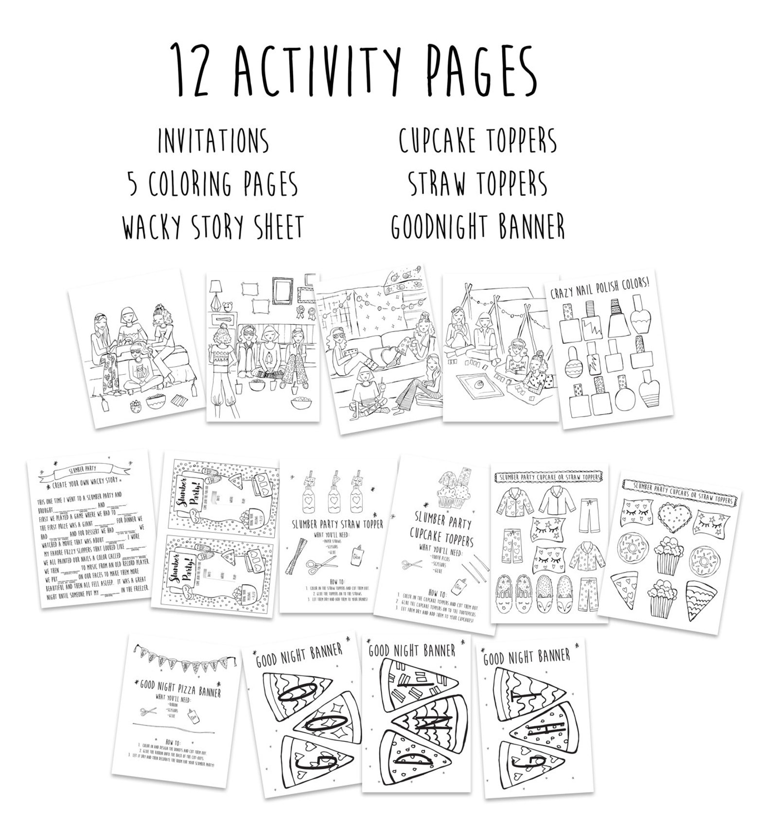 Printable Coloring Slumber Party Printables, Girls Birthday Party ...