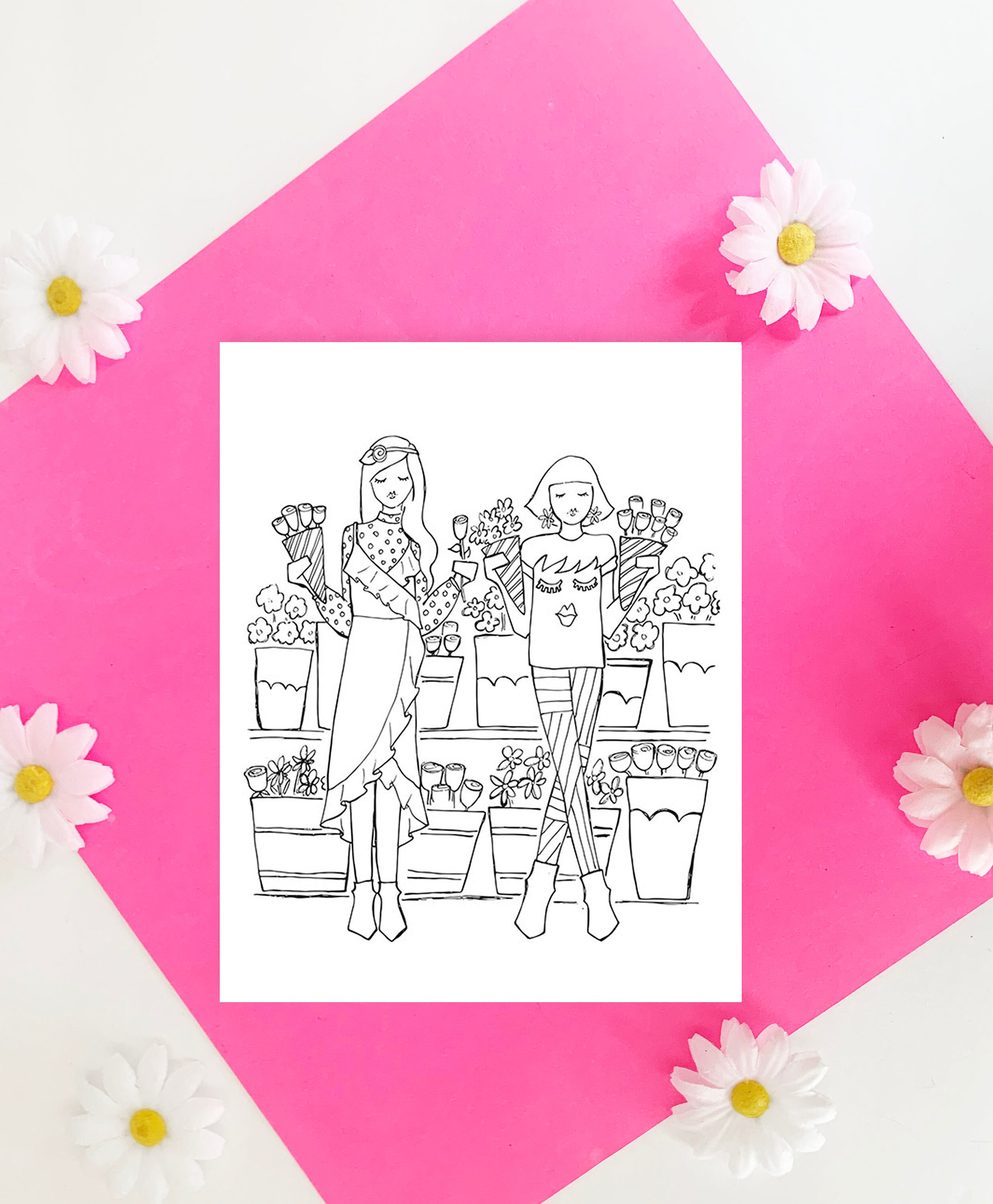 Printable Friendship DIY Coloring Card, Flower Stand Coloring Card ...