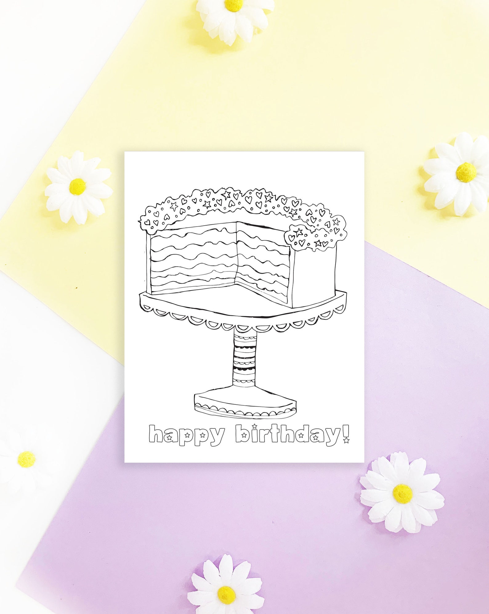Happy Birthday Cake Coloring Birthday Card Printable | Kids Coloring ...