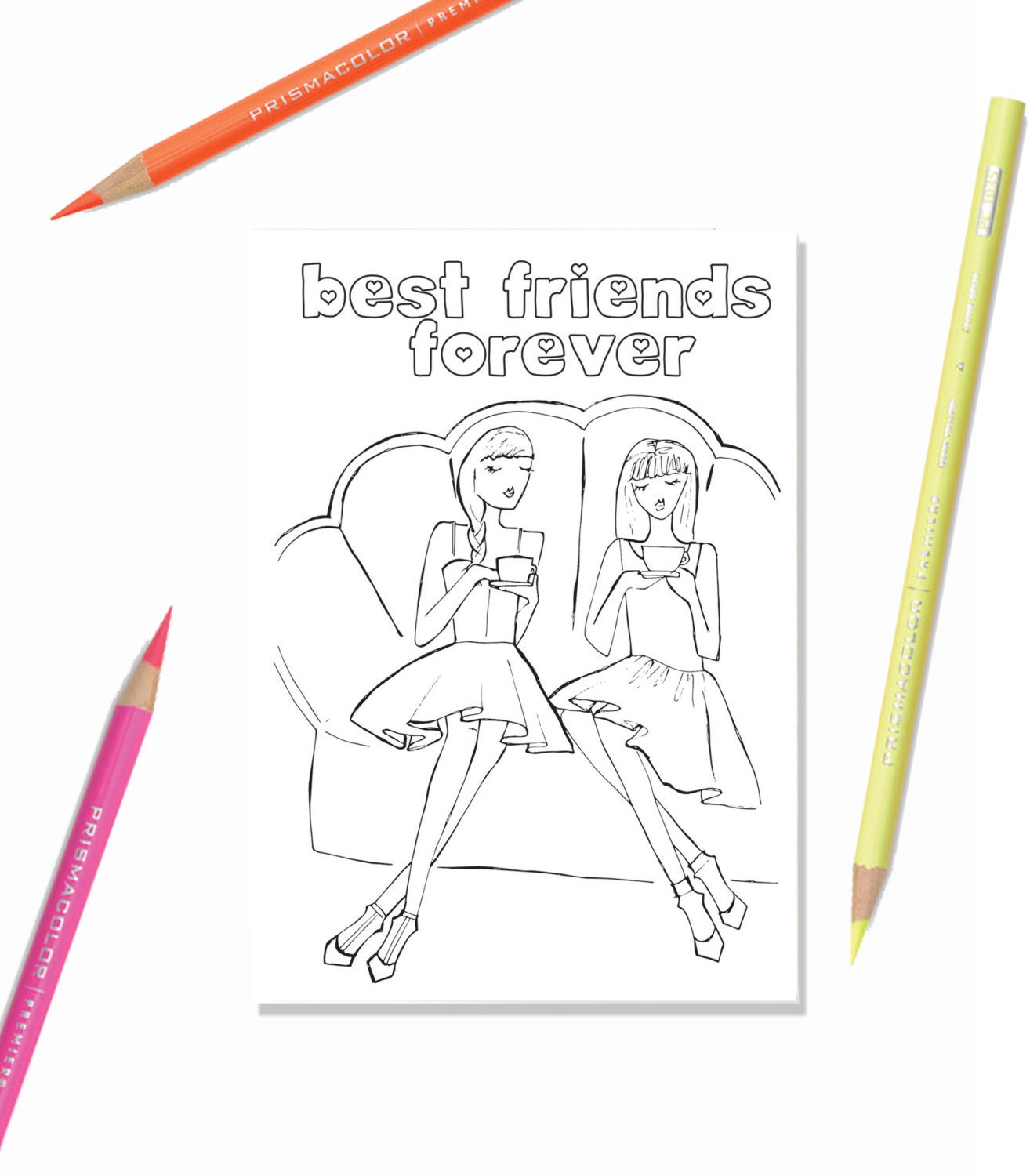 Girls Printable Coloring Card "best Friends Forever", Girls Coloring ...