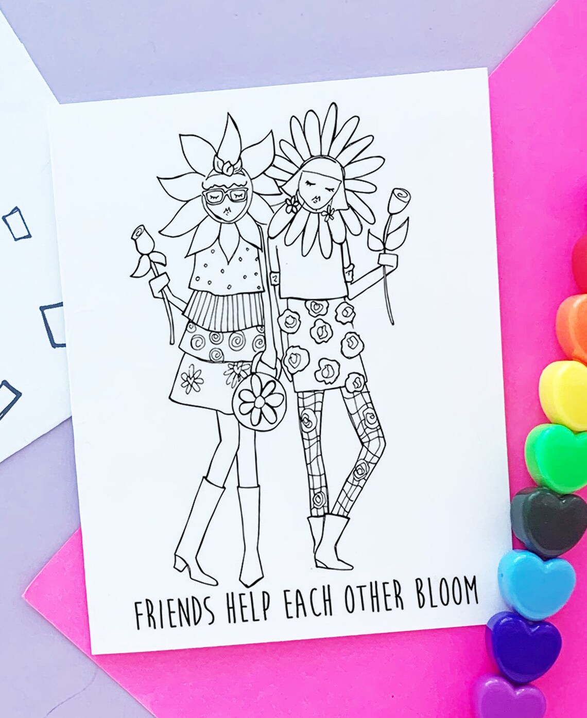 Friends Help Eachother Bloom Coloring Card, Girls, Greeting Card ...