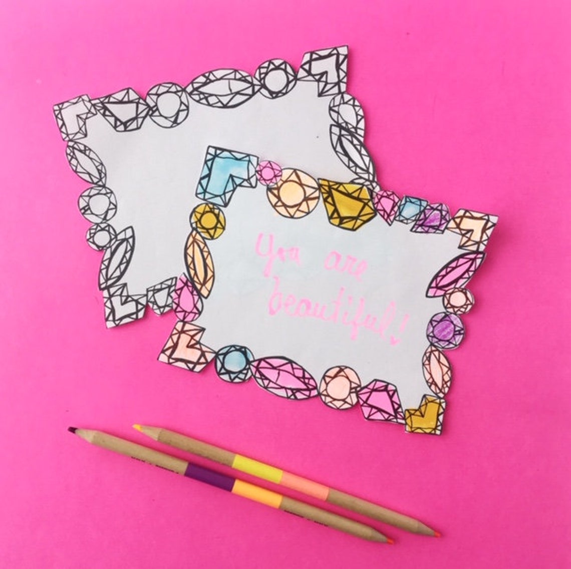 Printable Compliment Card, Gem Mini Notes, Kids Coloring Craft ...