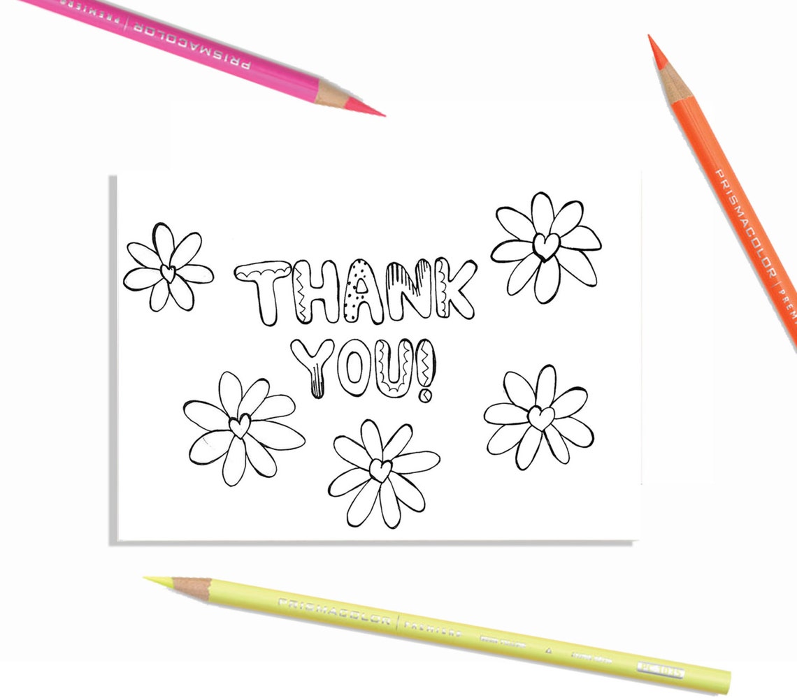 Printable Greeting Card "thank You", Kids Coloring Page, Line Art Ready ...