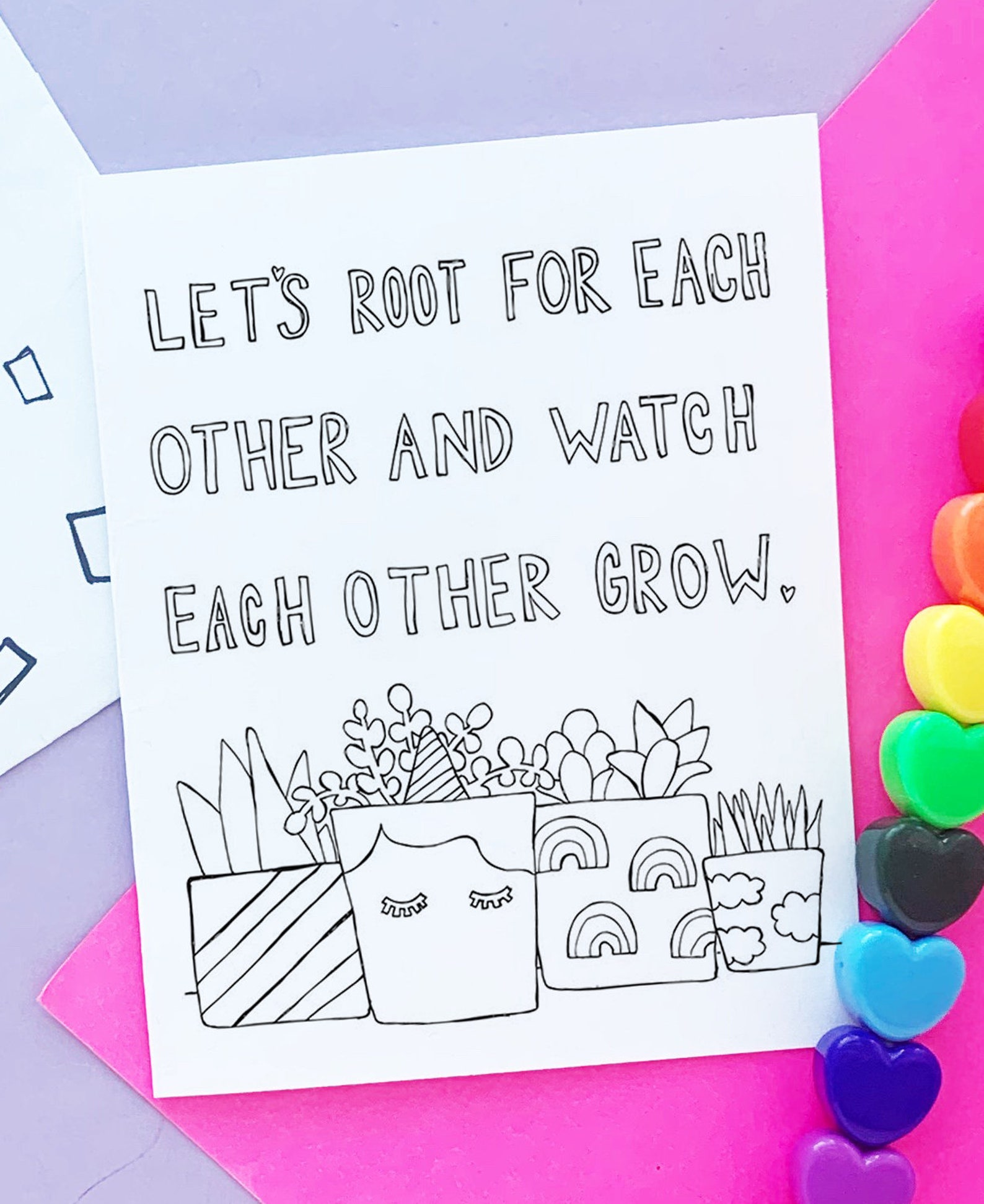 Root for Each Other Coloring Card, Girls, Kids Greeting Card ...