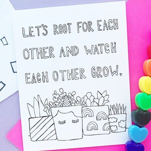 Root for Each Other Coloring Card, Girls, Kids Greeting Card ...