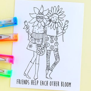 Friends Help Eachother Bloom Coloring Card, Girls, Greeting Card ...