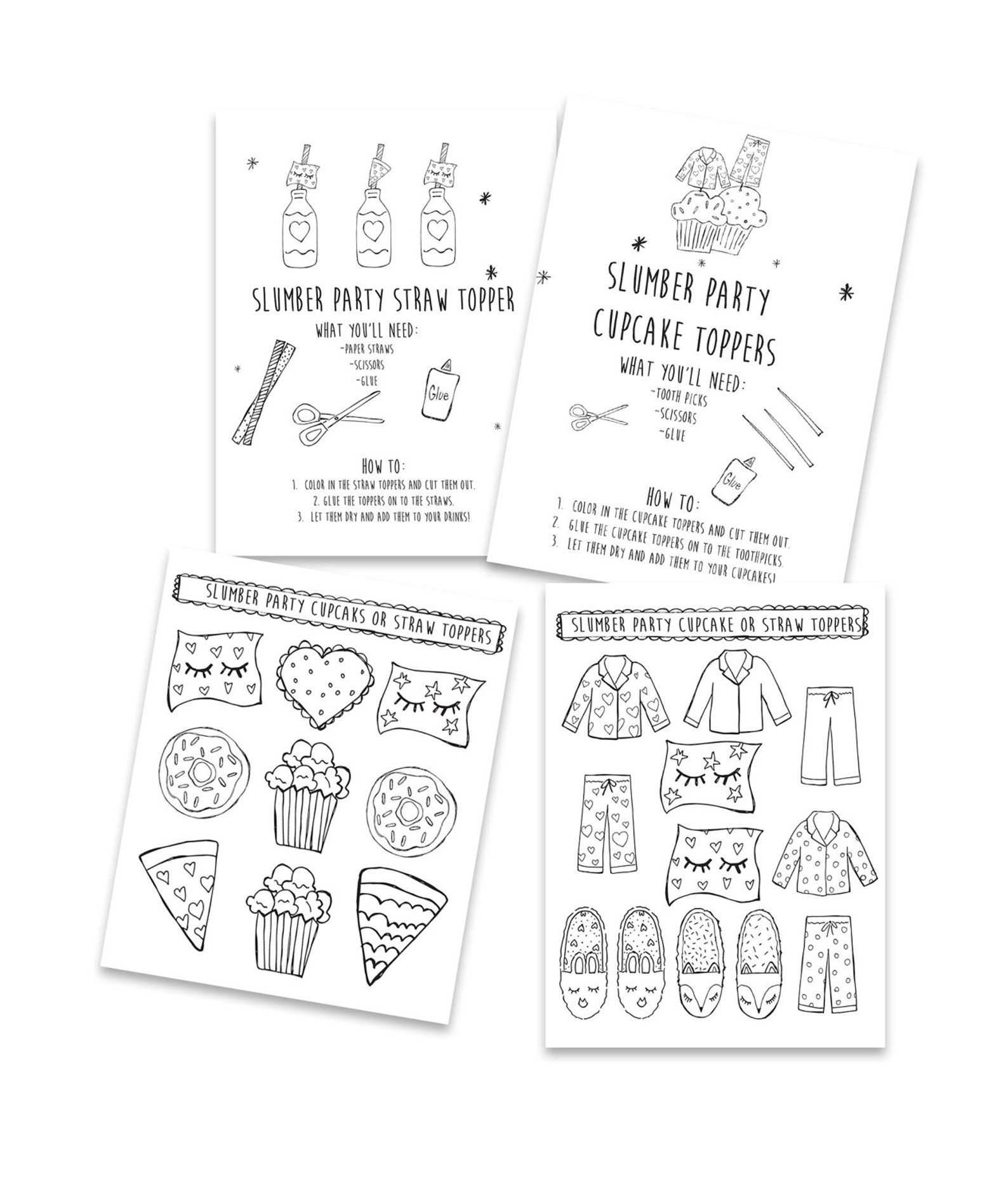 Printable Coloring Slumber Party Printables, Girls Birthday Party ...