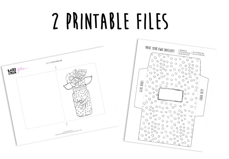 Mother's Day Coloring Card "mason Jar Flowers", Kids Coloring Card ...