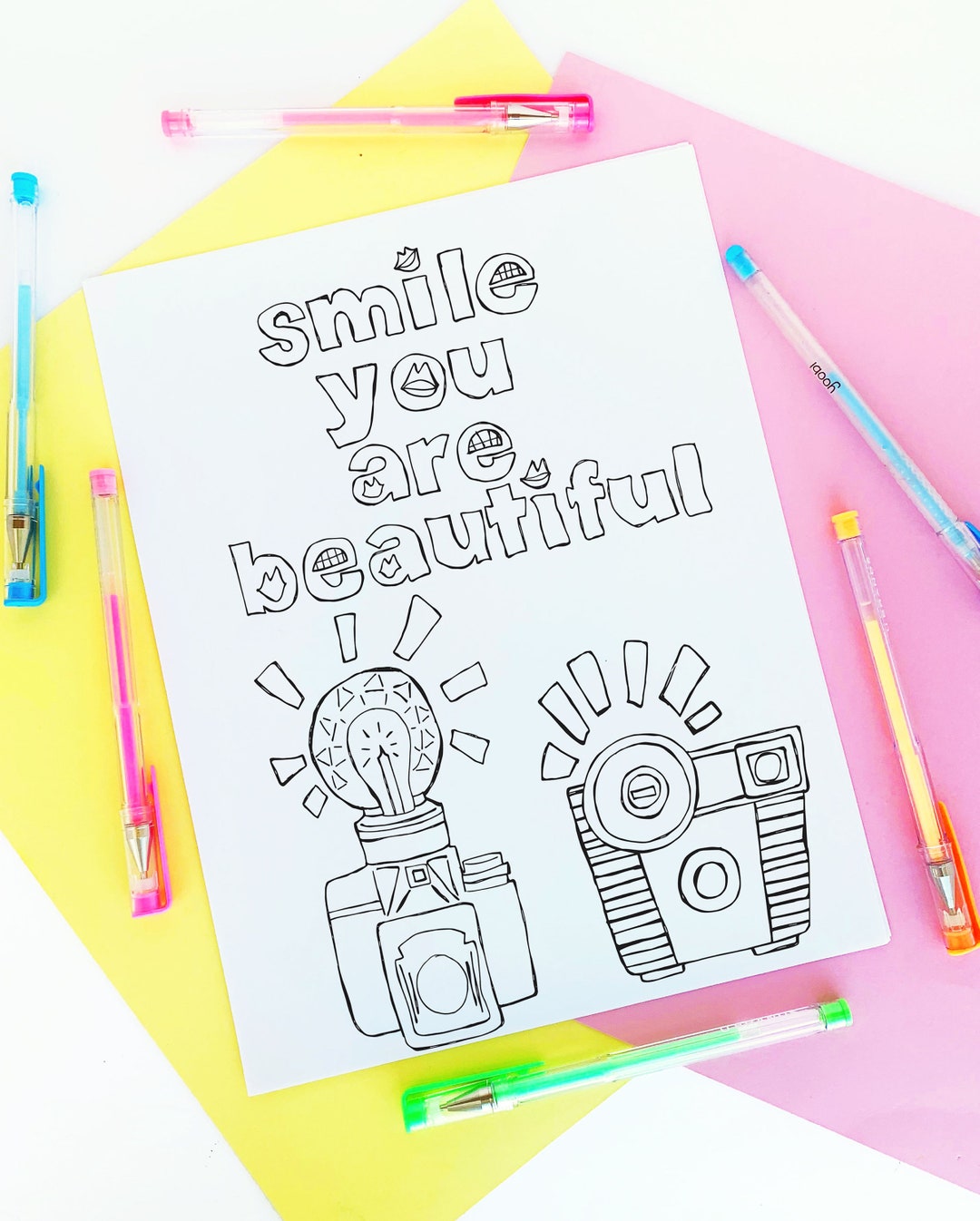 Confidence Coloring Page "smile You Are Beautiful", Printable, Self ...