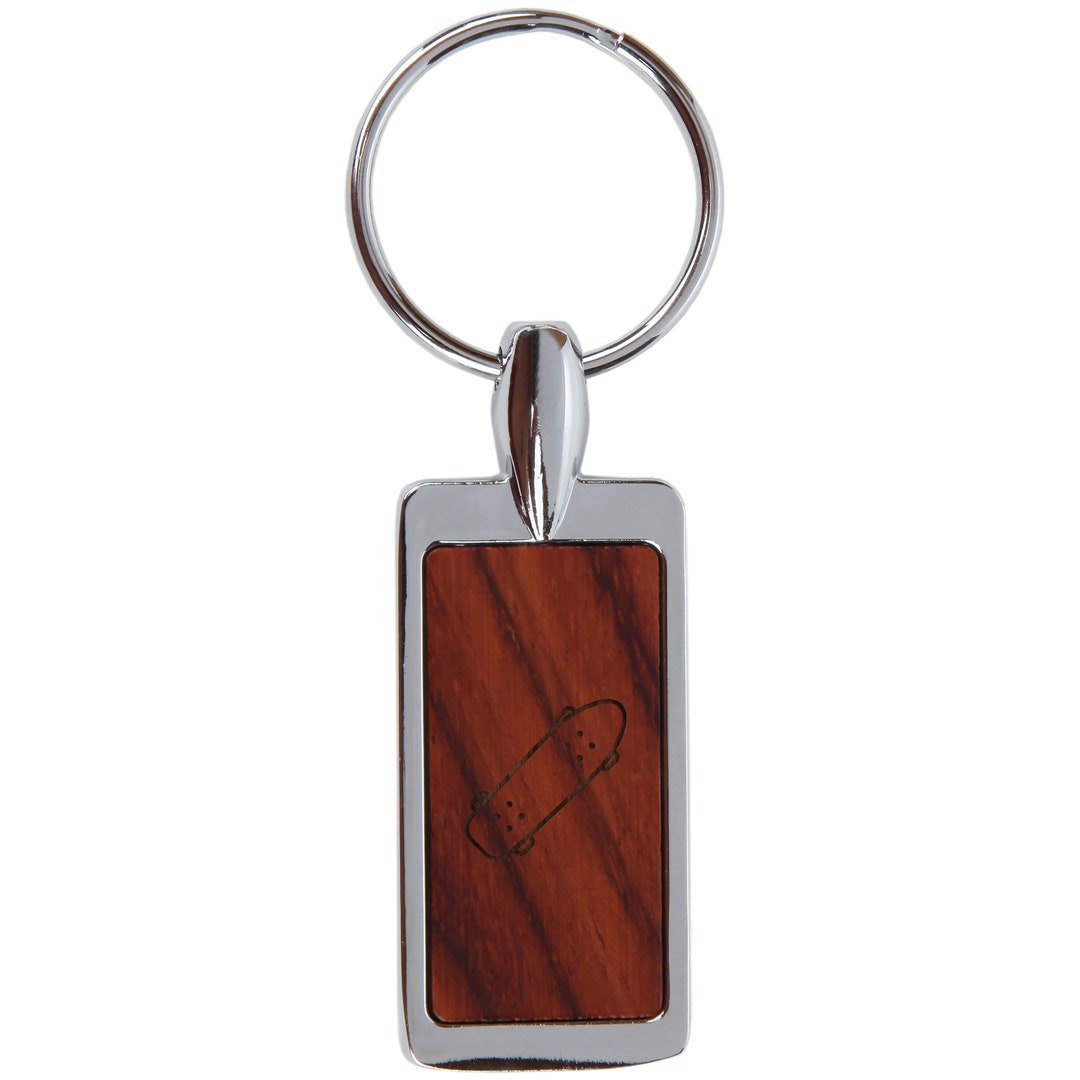 Skateboard Rosewood Keychain With Laser Engraved Design - Wood Keychain ...