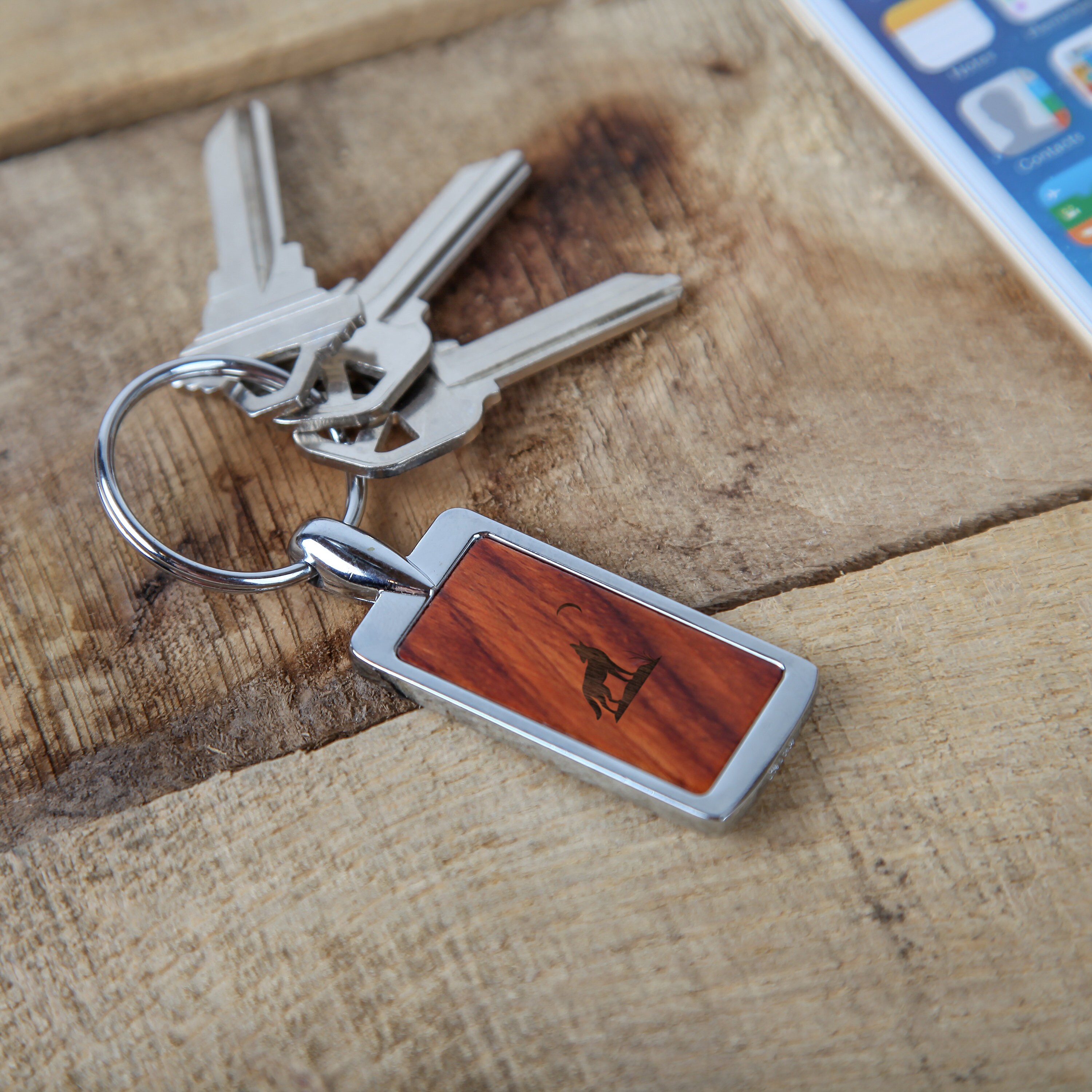Howling Wolf Rosewood Keychain With Laser Engraved Design - Wood ...