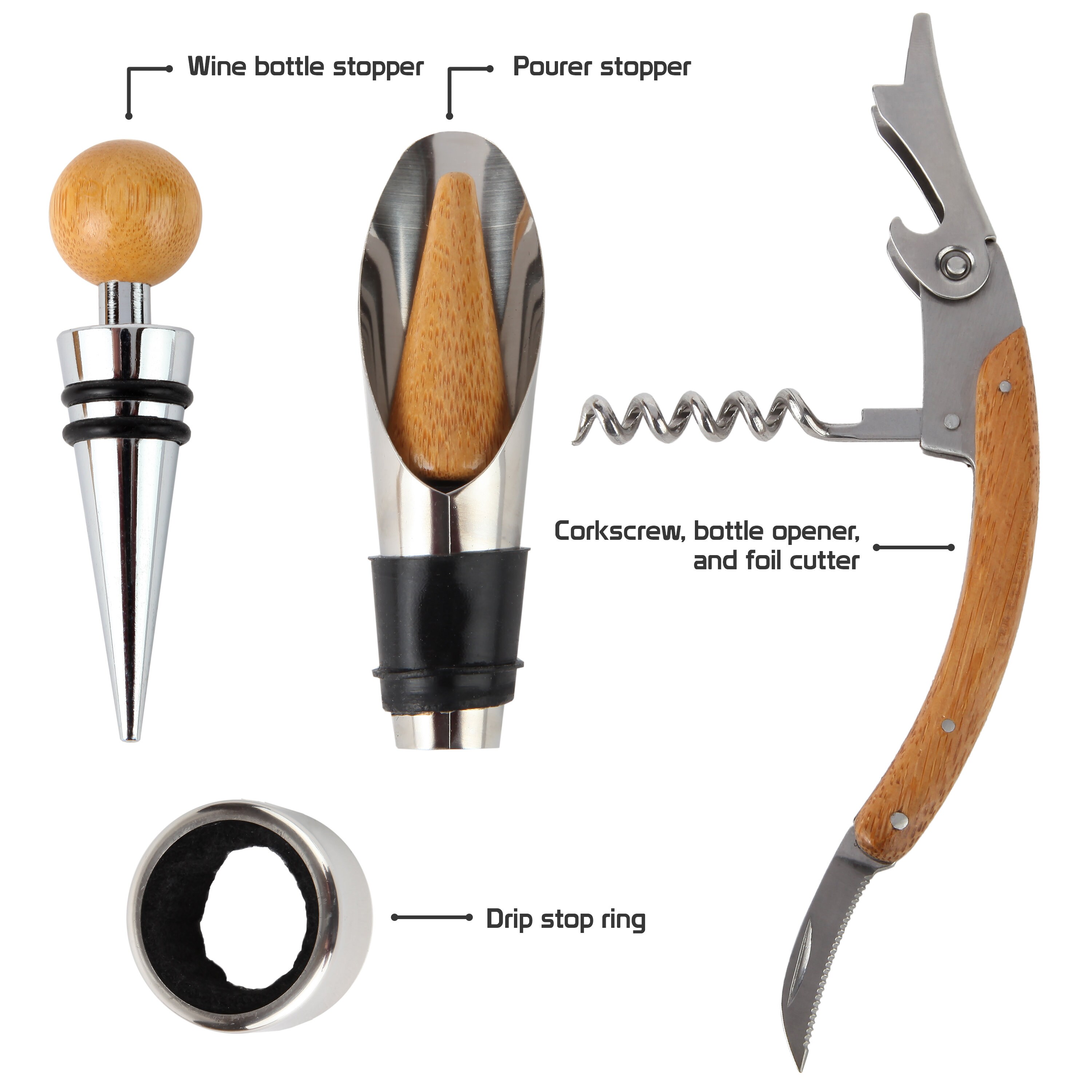 Wine Wooden Accessories Company Wine Tool Set - Portable Wine Accessory ...