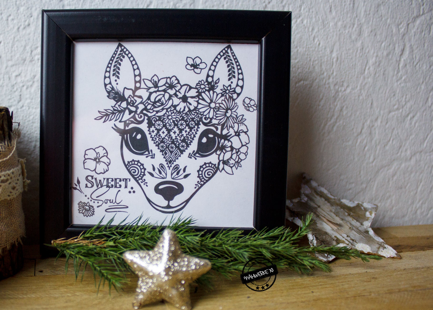 Kleines Boho Reh mit Blumenkranz Plotterdatei DXF SVG von - Etsy.de