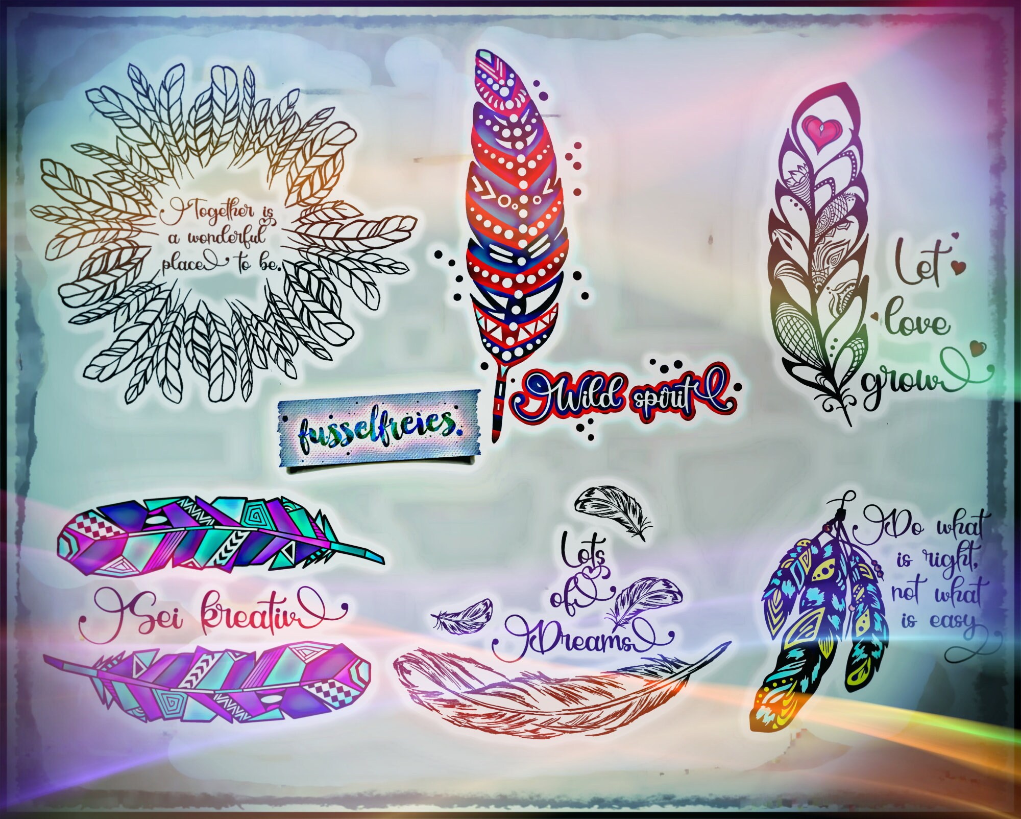 Plotterdatei Boho Federn Vol2 DXF SVG Feder Pfauenfeder - Etsy.de