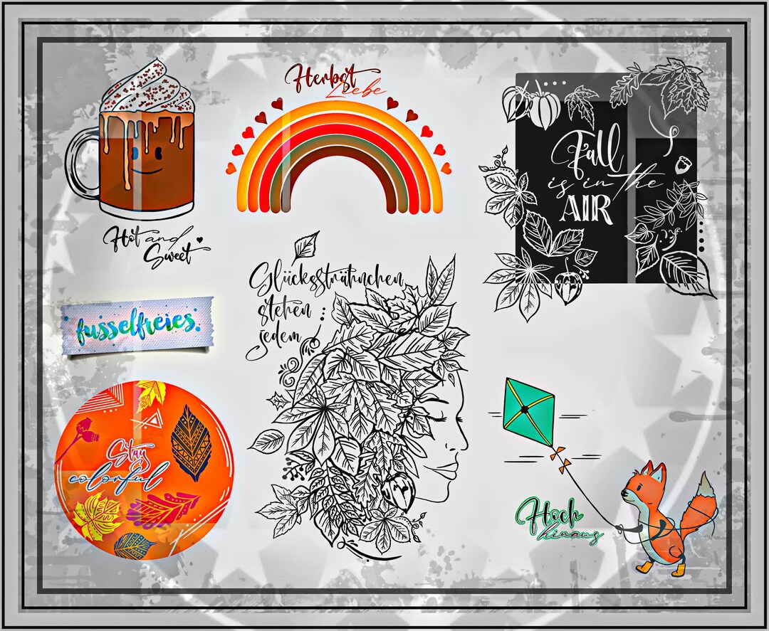 Herbst Zauber 2022 Plotterdatei DXF SVG - Blätter, Regenbogen, Fuchs, Drachen, Sturm, Frauen ...